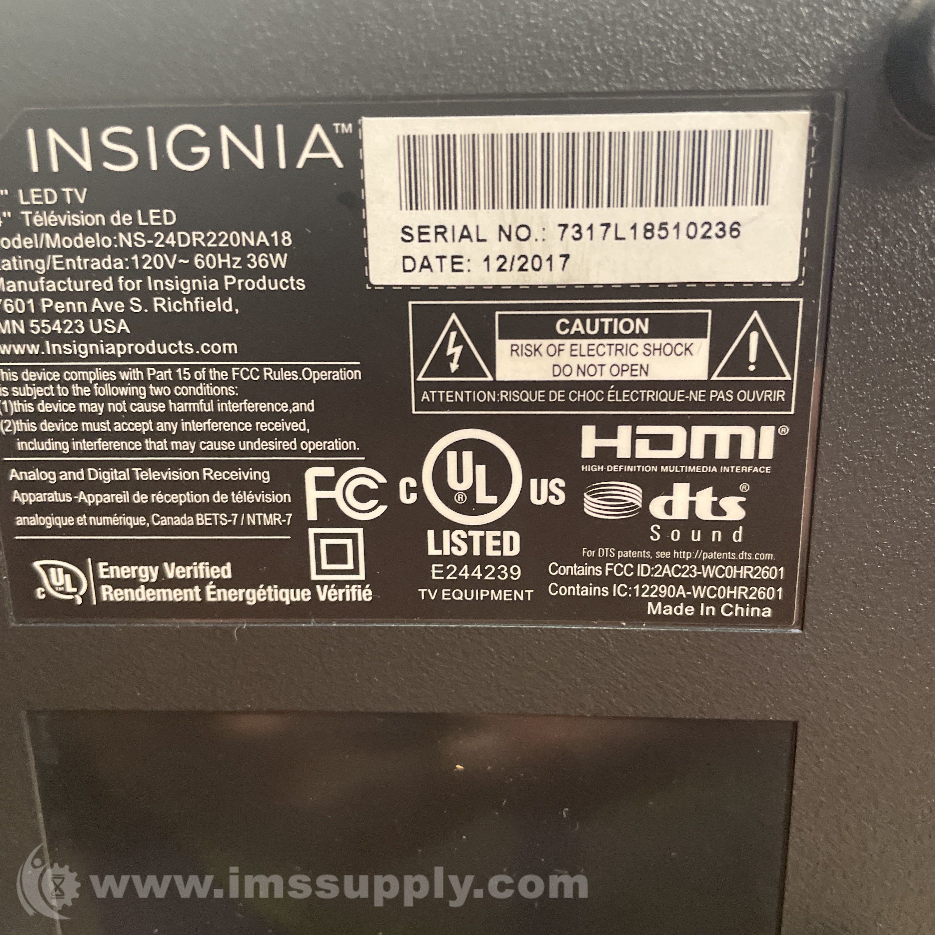 Insignia NS-24DR220NA18 24 LED 720p Smart Roku HDTV - IMS Supply