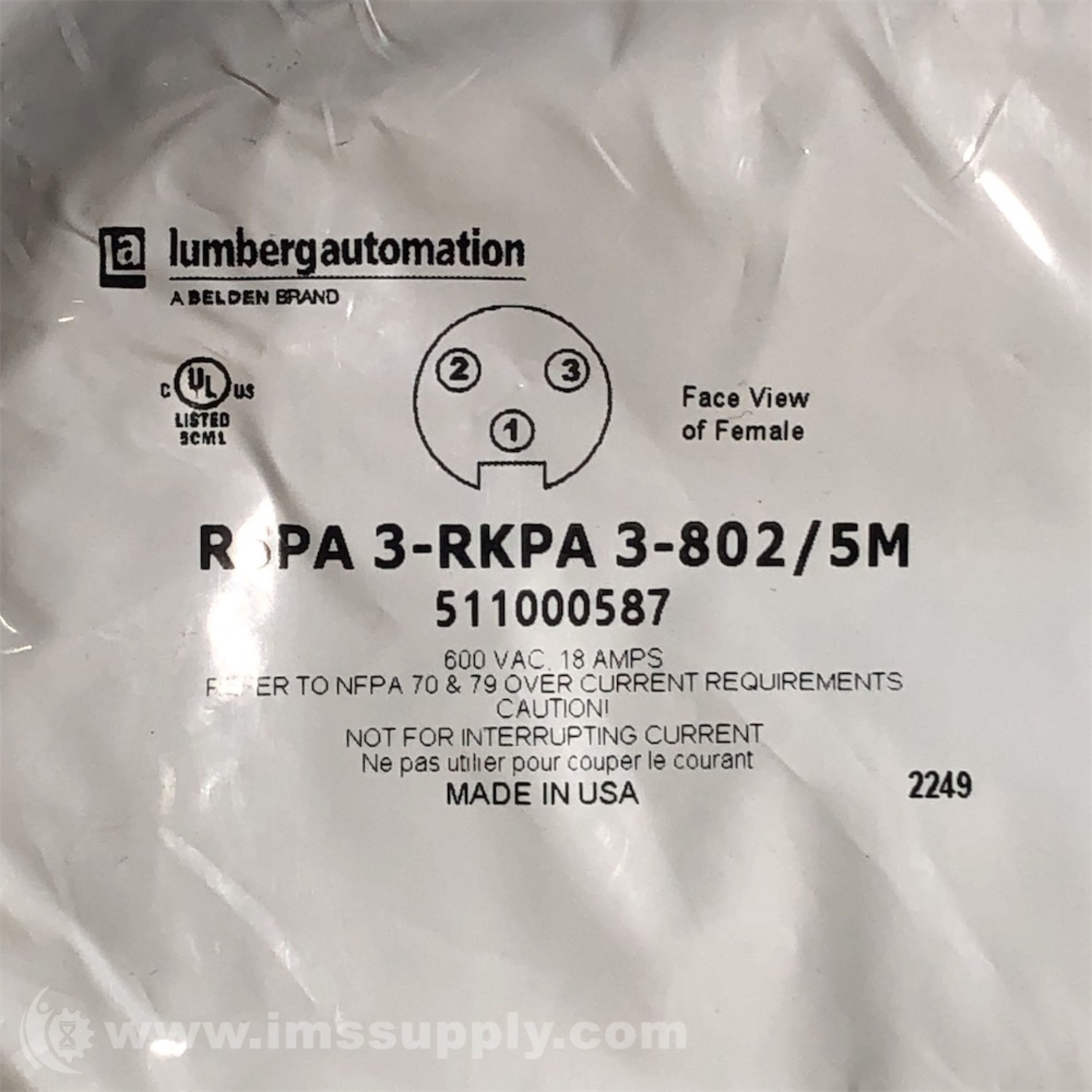 Lumberg Automation RSPA 3-RKPA 3-802/5M Sensor Actuator Cable - IMS Supply