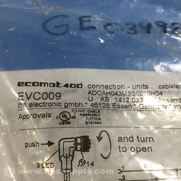 Ifm EVC009 Cordset, M12 Female R/A, 4 Wire, 5 Pin, LED, 10m, PUR - IMS ...