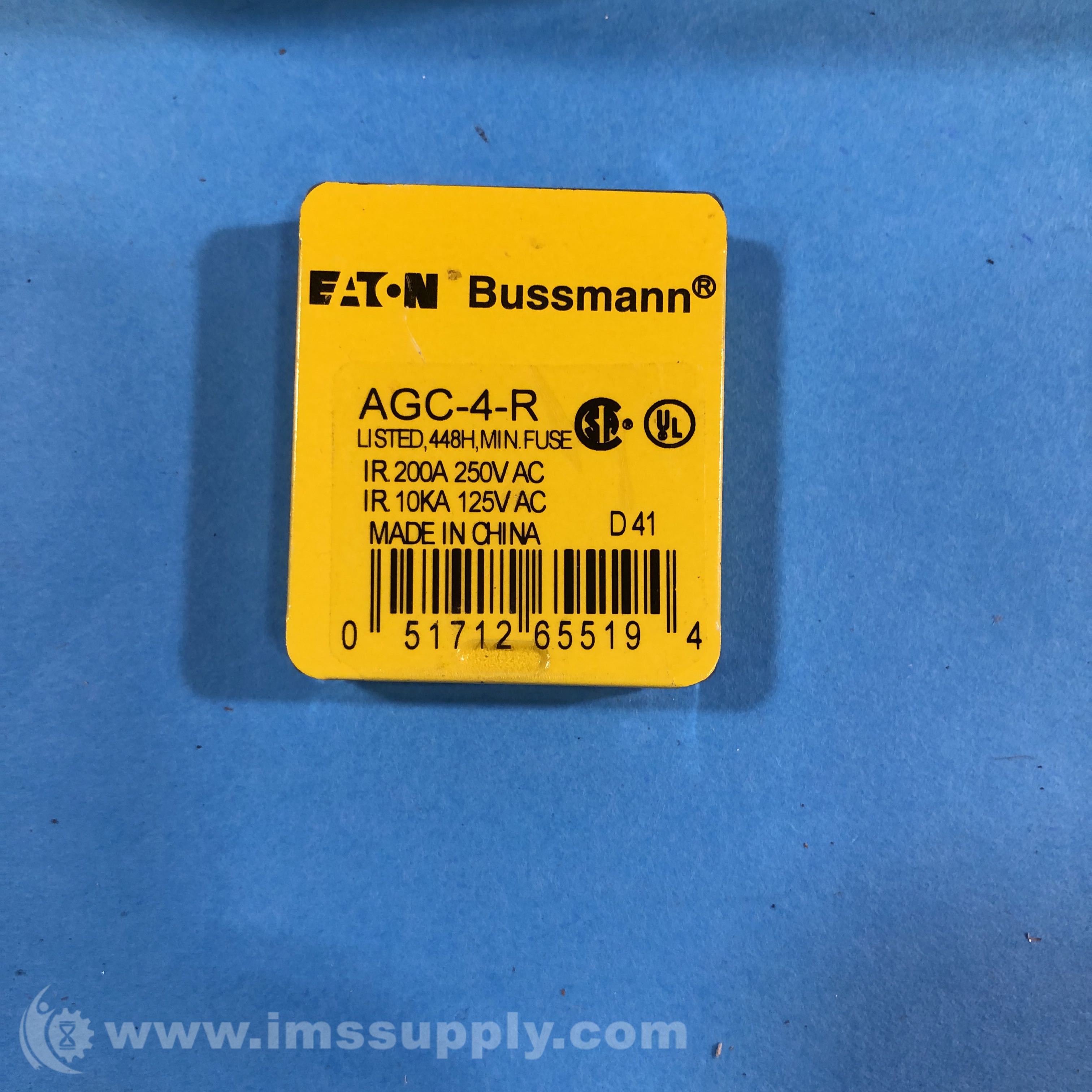Eaton Corporation AGC-4-R 250VAC 4A Cartridge Fuse Box of 50 - IMS Supply