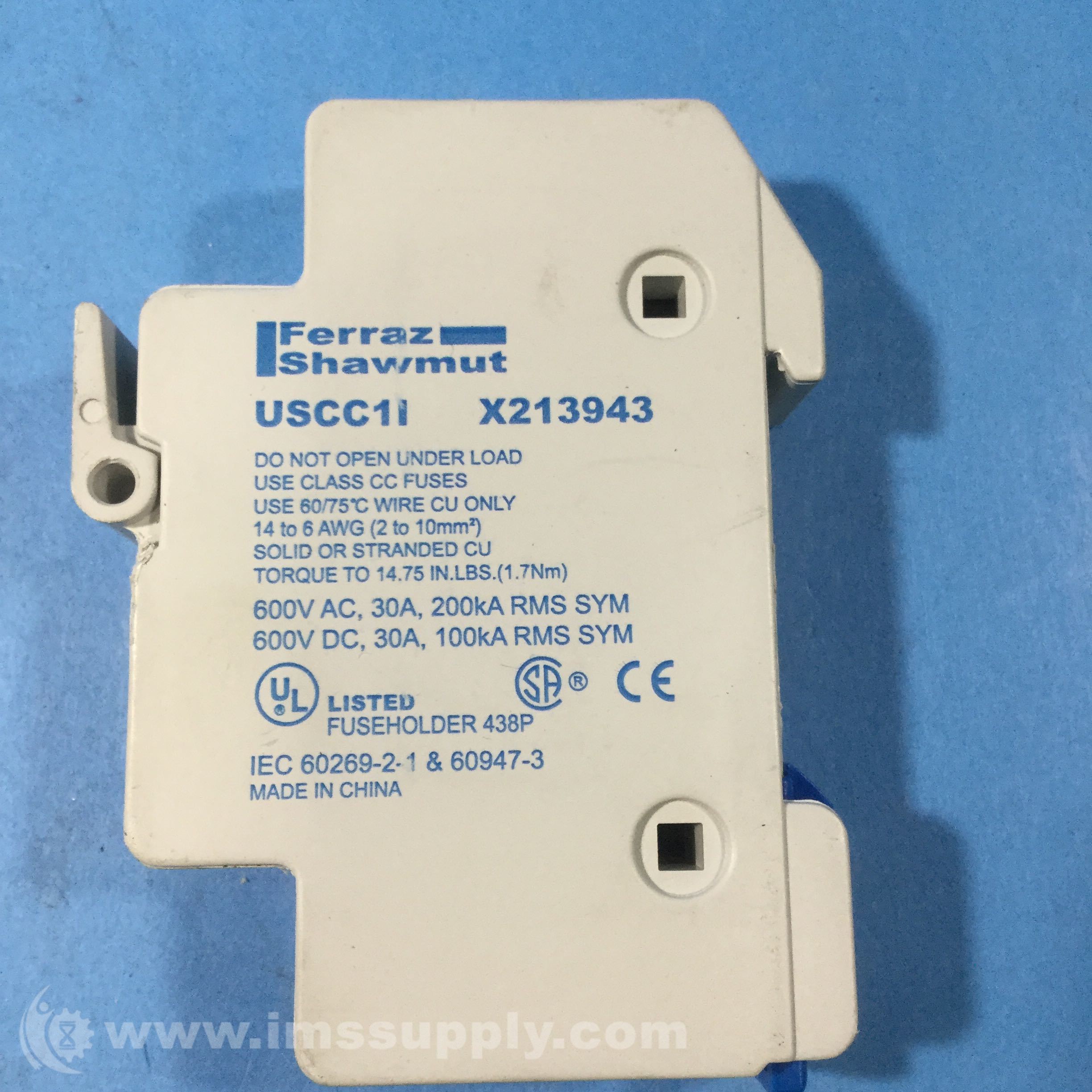 Ferraz Shawmut USCC1I Fuse Block Holder, 30 Amp, 600 V AC - IMS Supply