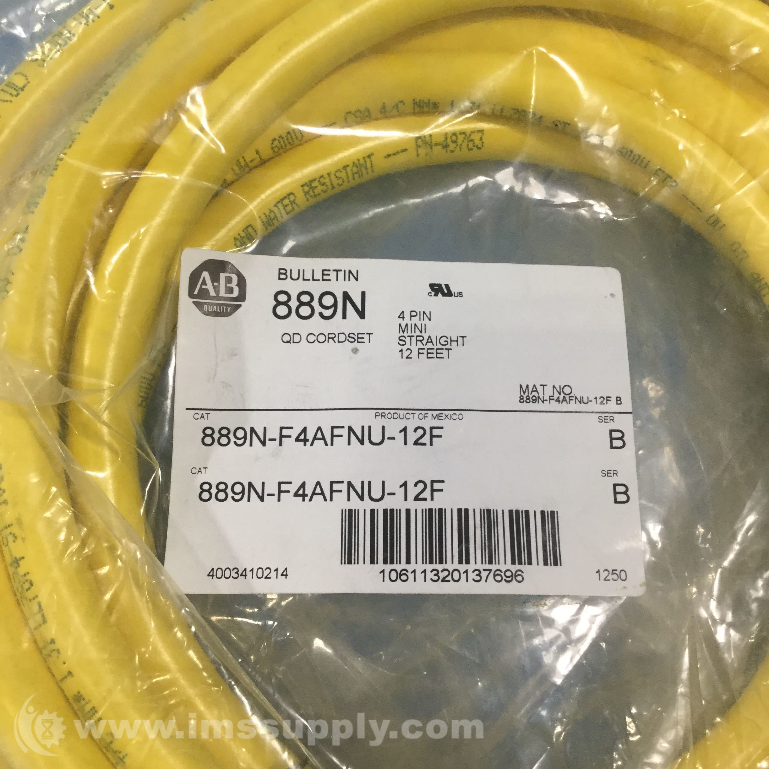 Allen Bradley 889N-F4AFNU-12F Series B P QD Mini Cordset - IMS Supply