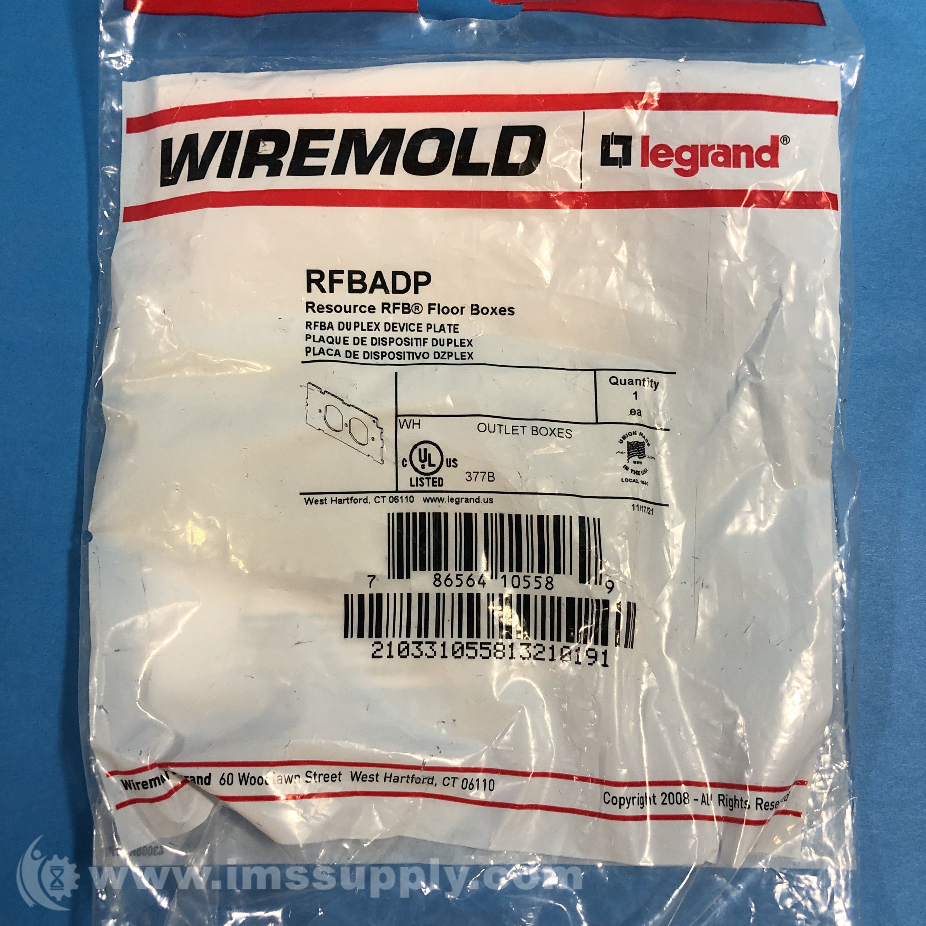 Wiremold RFBADP Floor Box Duplex Device Plate - IMS Supply