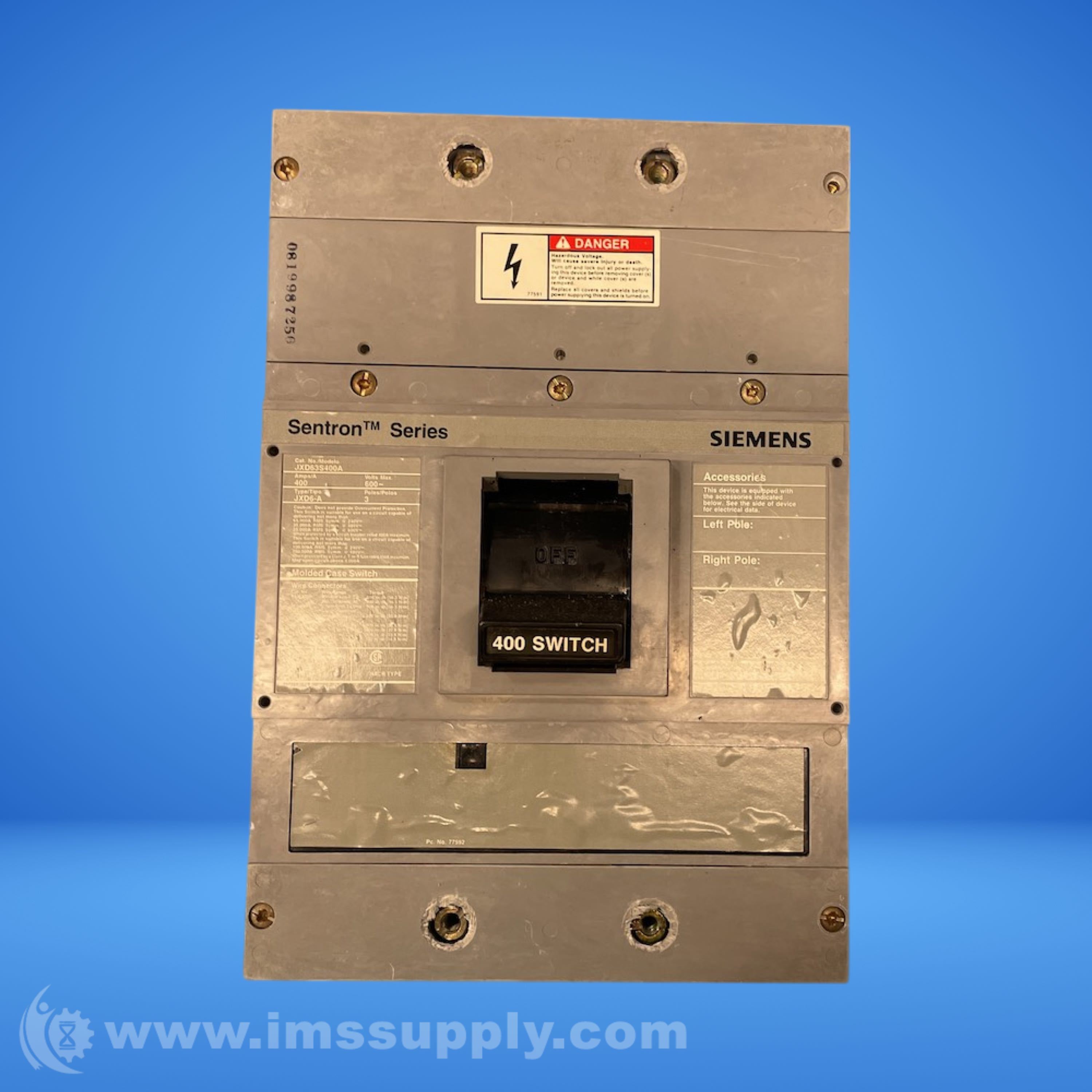 Siemens JXD63S400A 400A 600V 3 Pole Circuit Breaker - IMS Supply