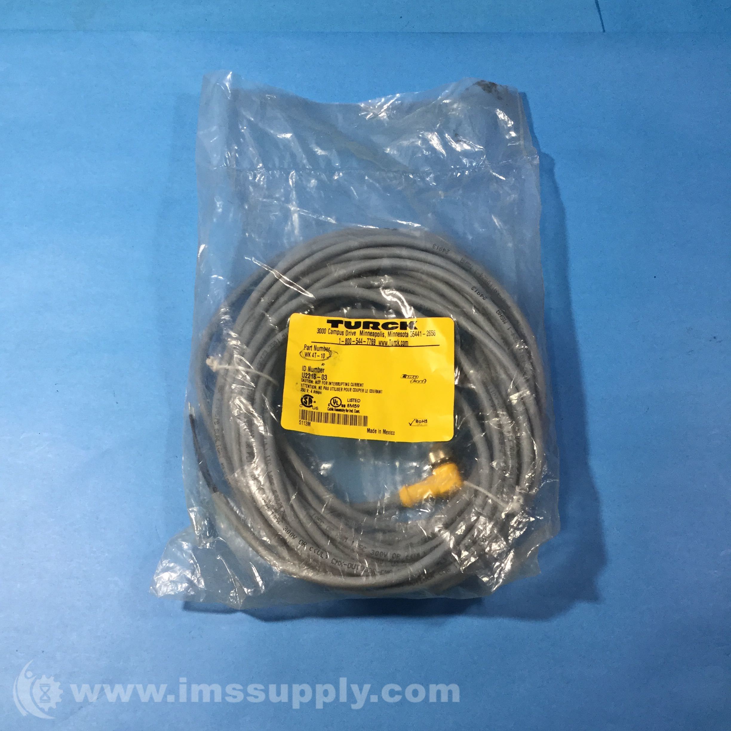 Turck WK 4T-10 Cordset, Right-Angle M12 Female to Cut-end - IMS Supply