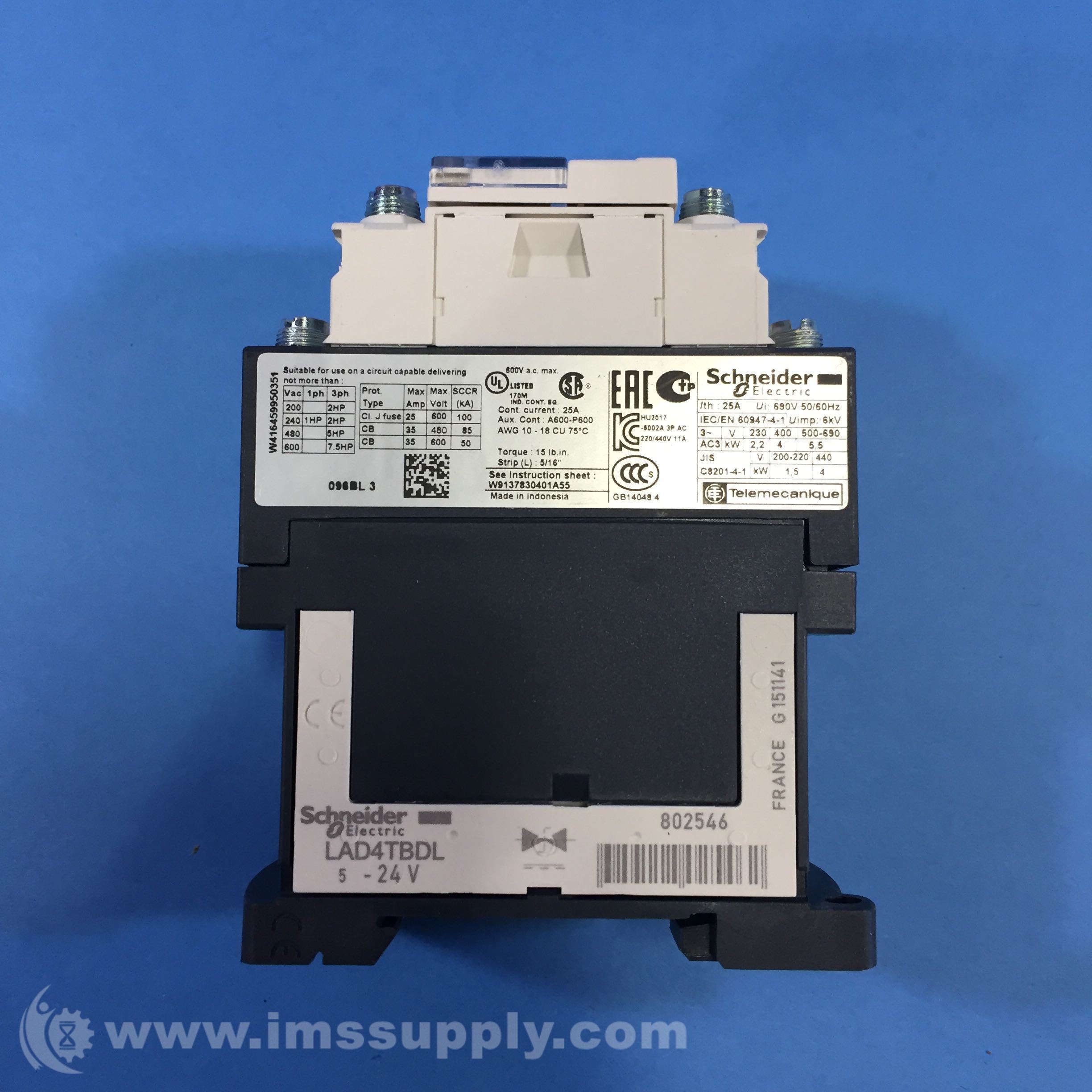 Schneider Electric LC1D096BL 24V IEC Magnetic Contactor 9A - IMS Supply