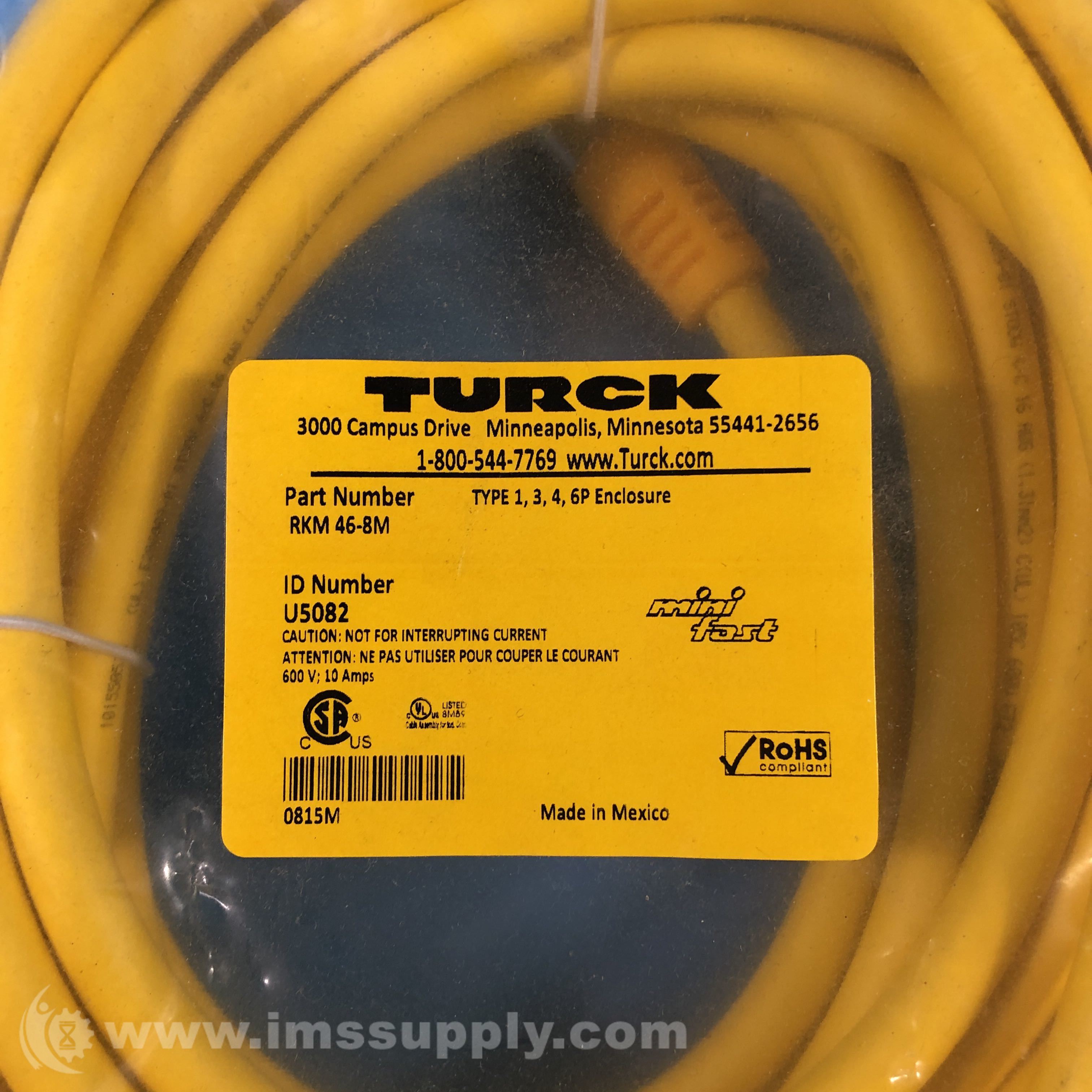 Turck RKM 46-8M Minifast Molded Cordset, 4-Pin Female Connector - IMS ...