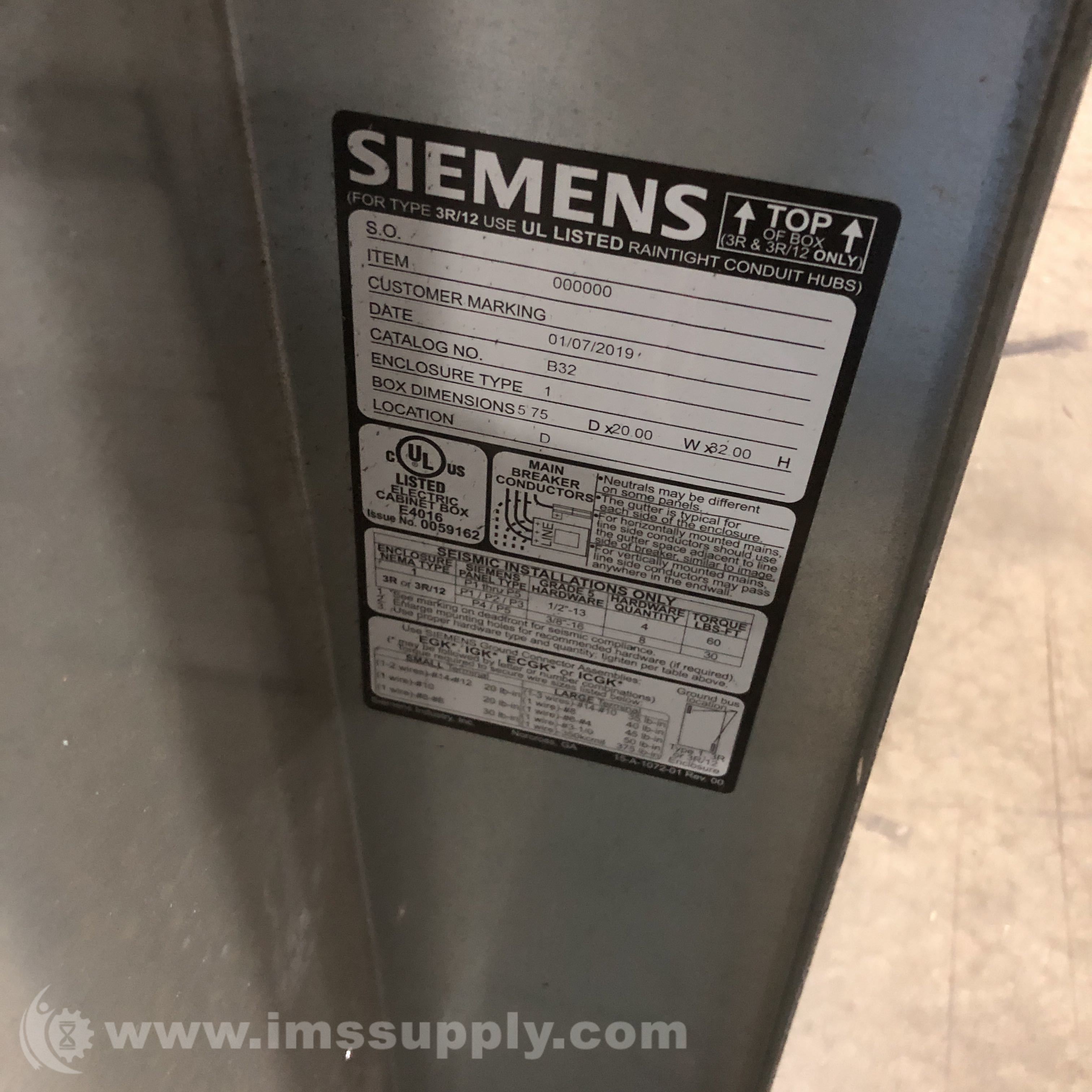 Siemens B32 Panelboard Box Enclosure - IMS Supply