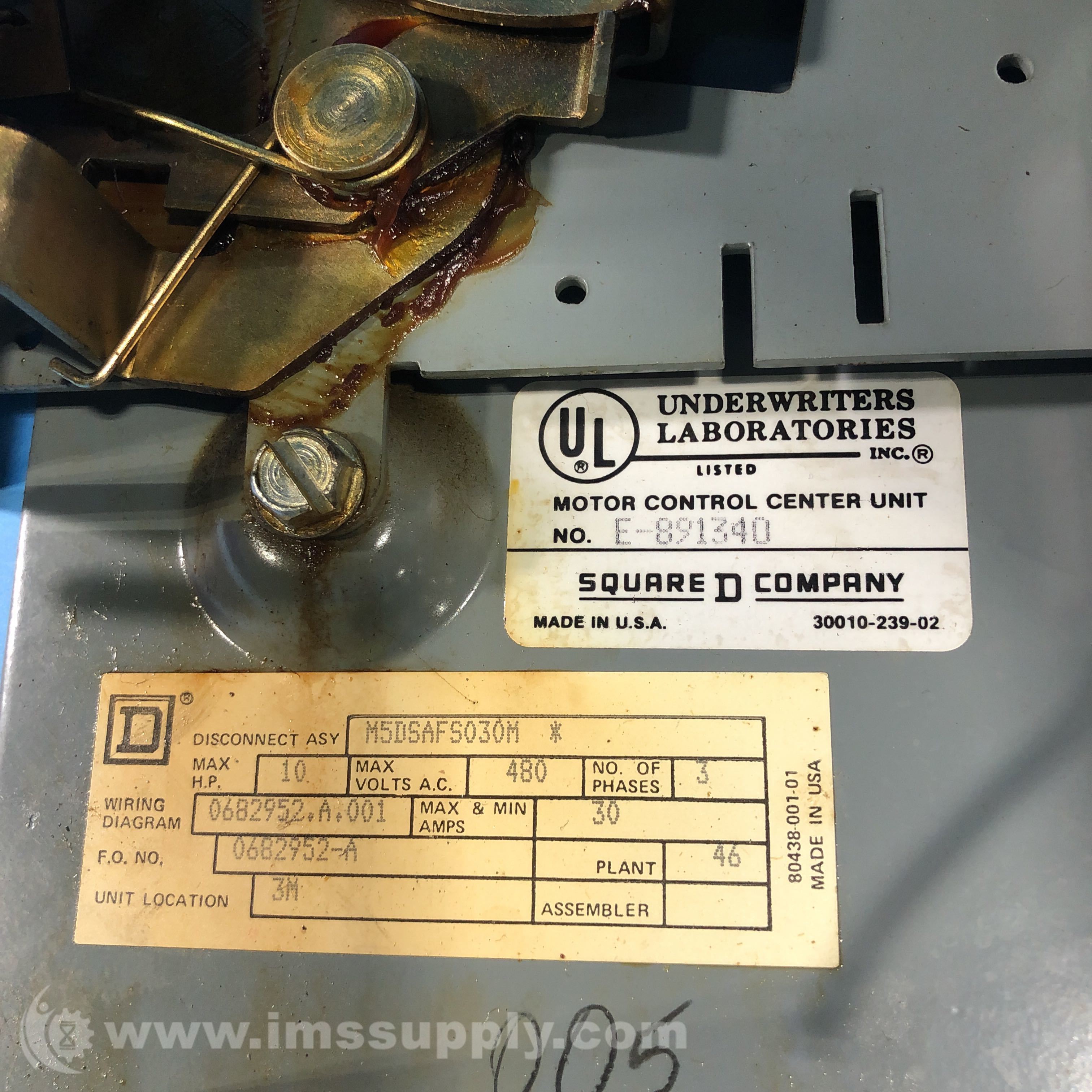 Square D M5DSAFS030M 30 A AMP 480V MCC Bucket/W Size - IMS Supply