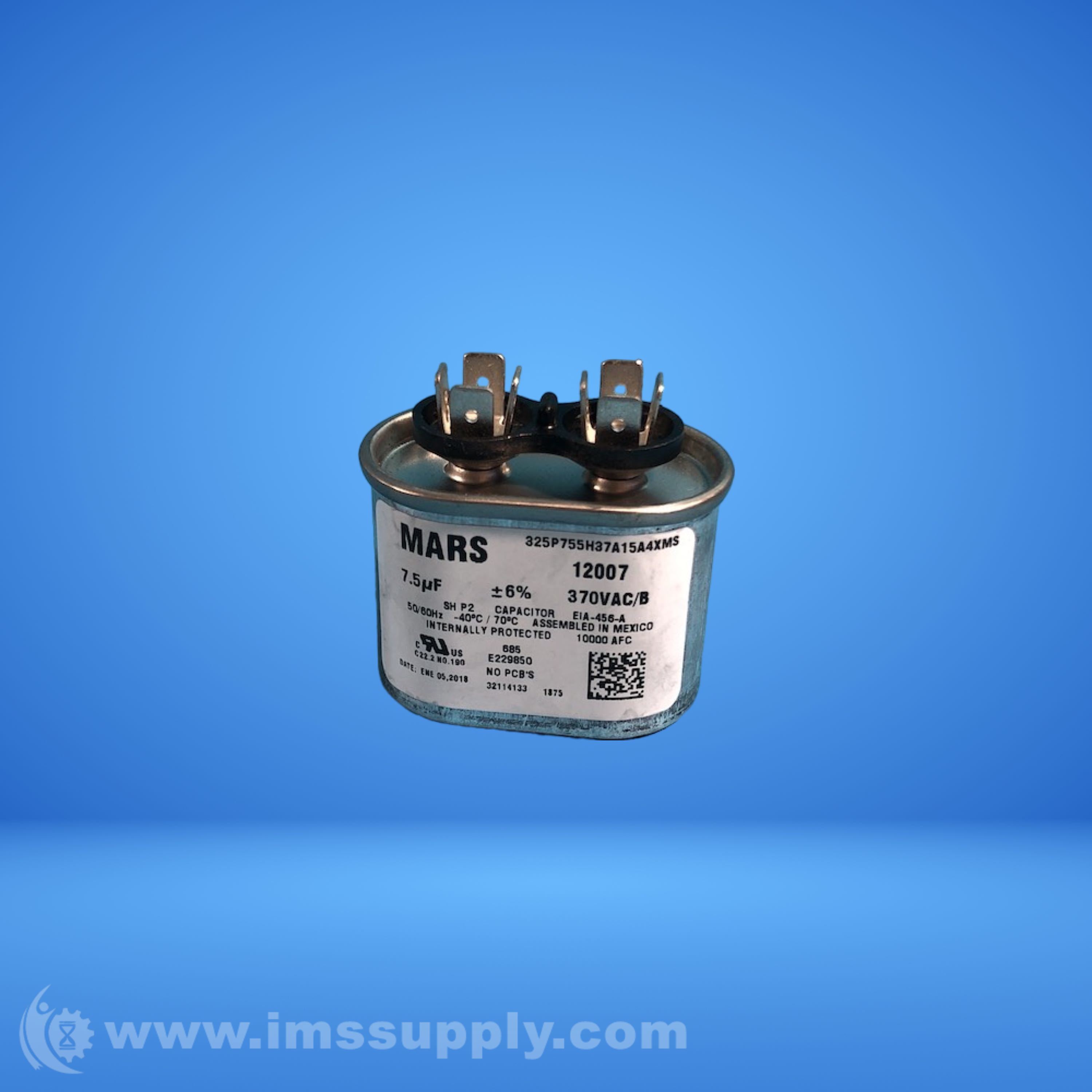 Mars 12007 Motor Run Capacitor, 7.5Mfd 370V Run Cap - IMS Supply