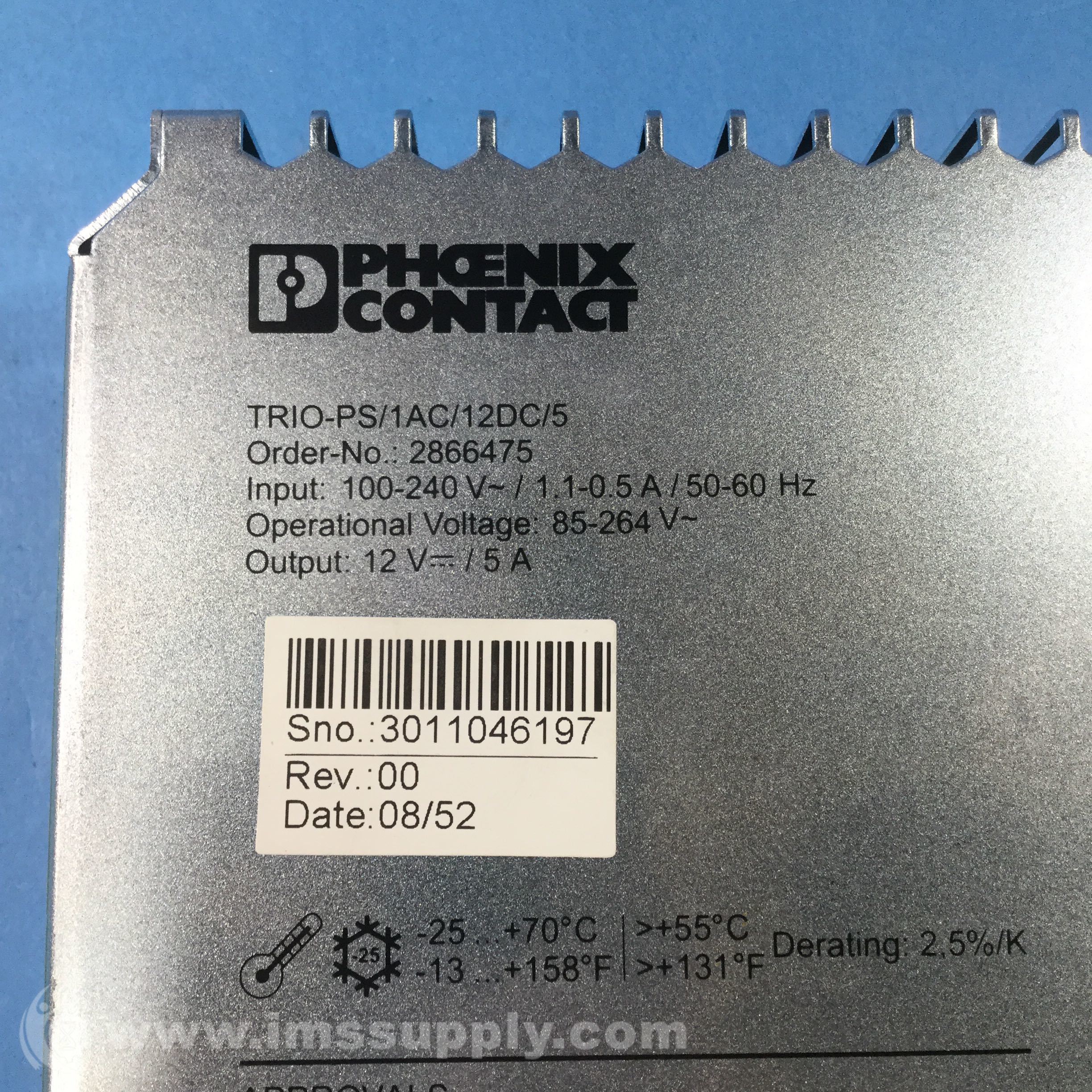 Phoenix Contact 2866475 Power Supply, AC-DC, 12V 5A, 85-264 VIn - IMS ...