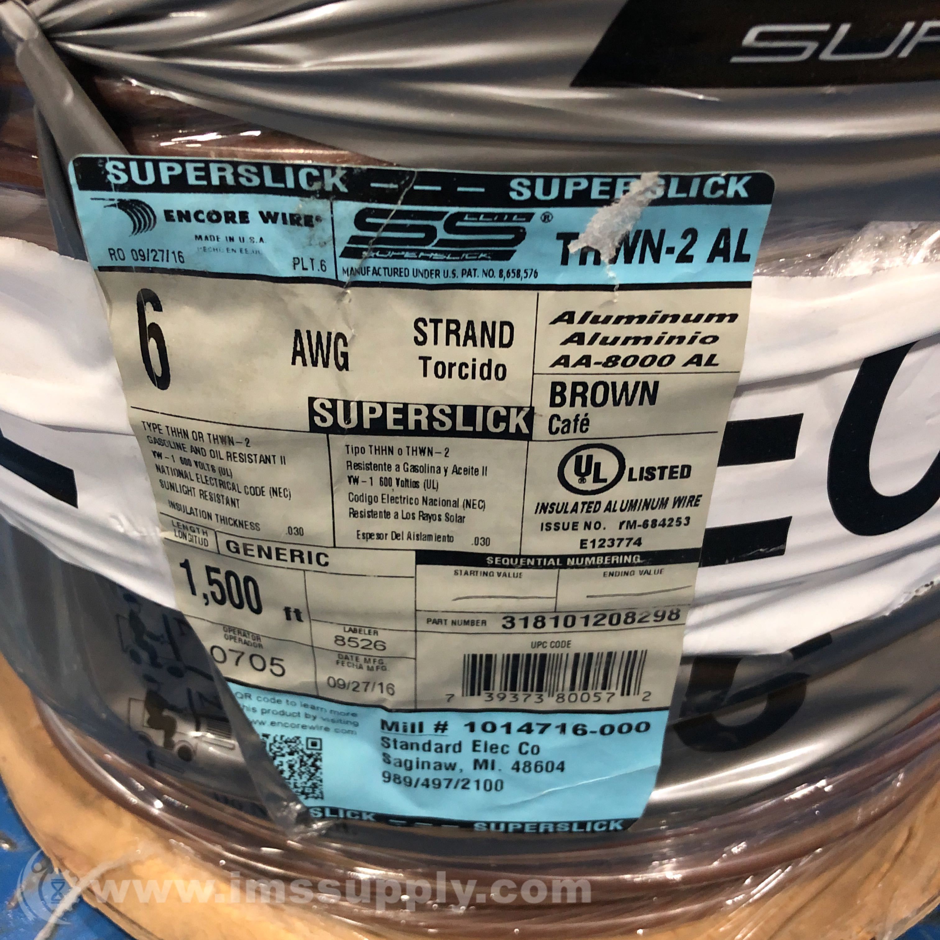 ENCORE WIRE THWN-2 AL Color Brown 1500 Feet 6 AWG Building Wire - IMS ...