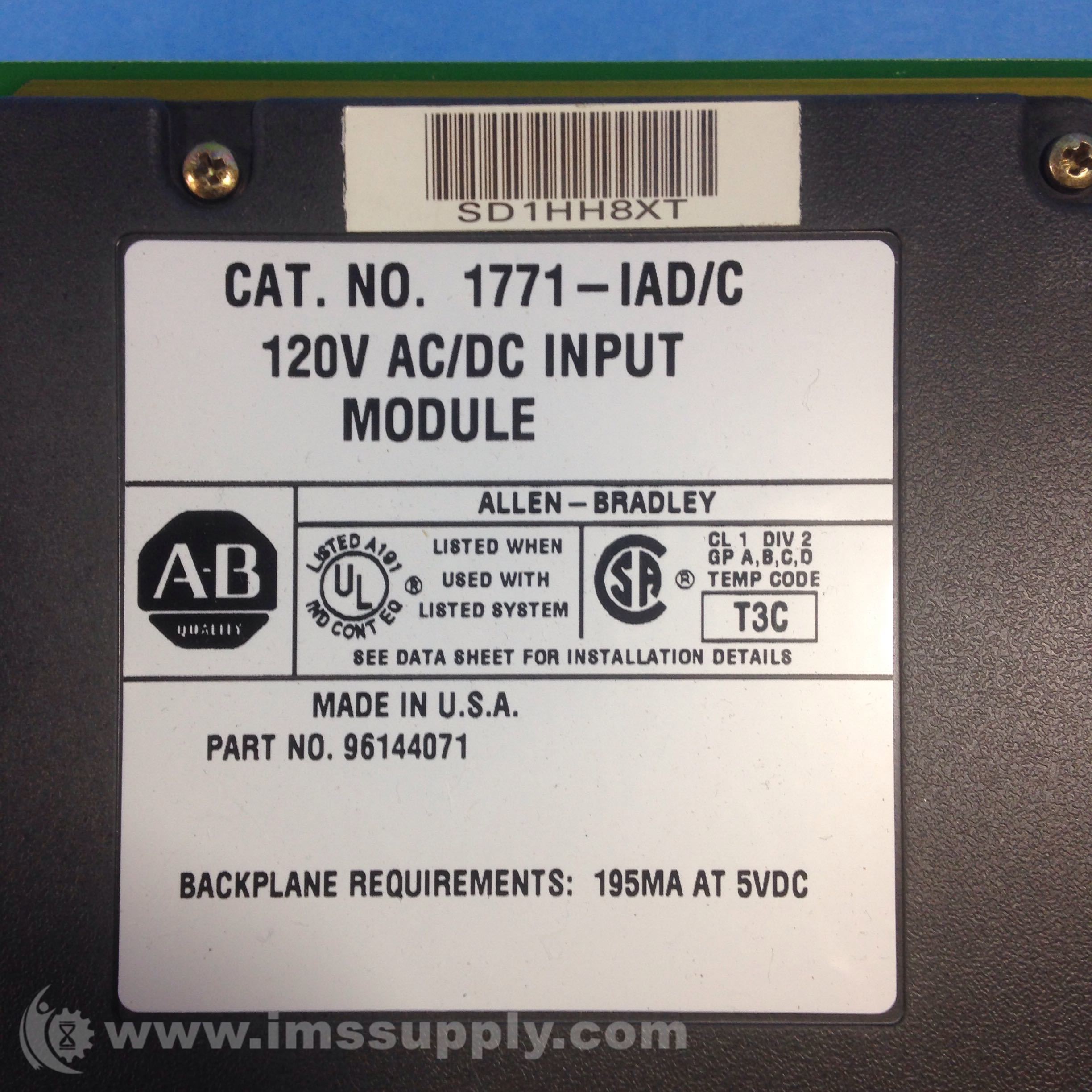 Allen Bradley 1771-IAD/C 120V AC/DC Input Module - IMS Supply