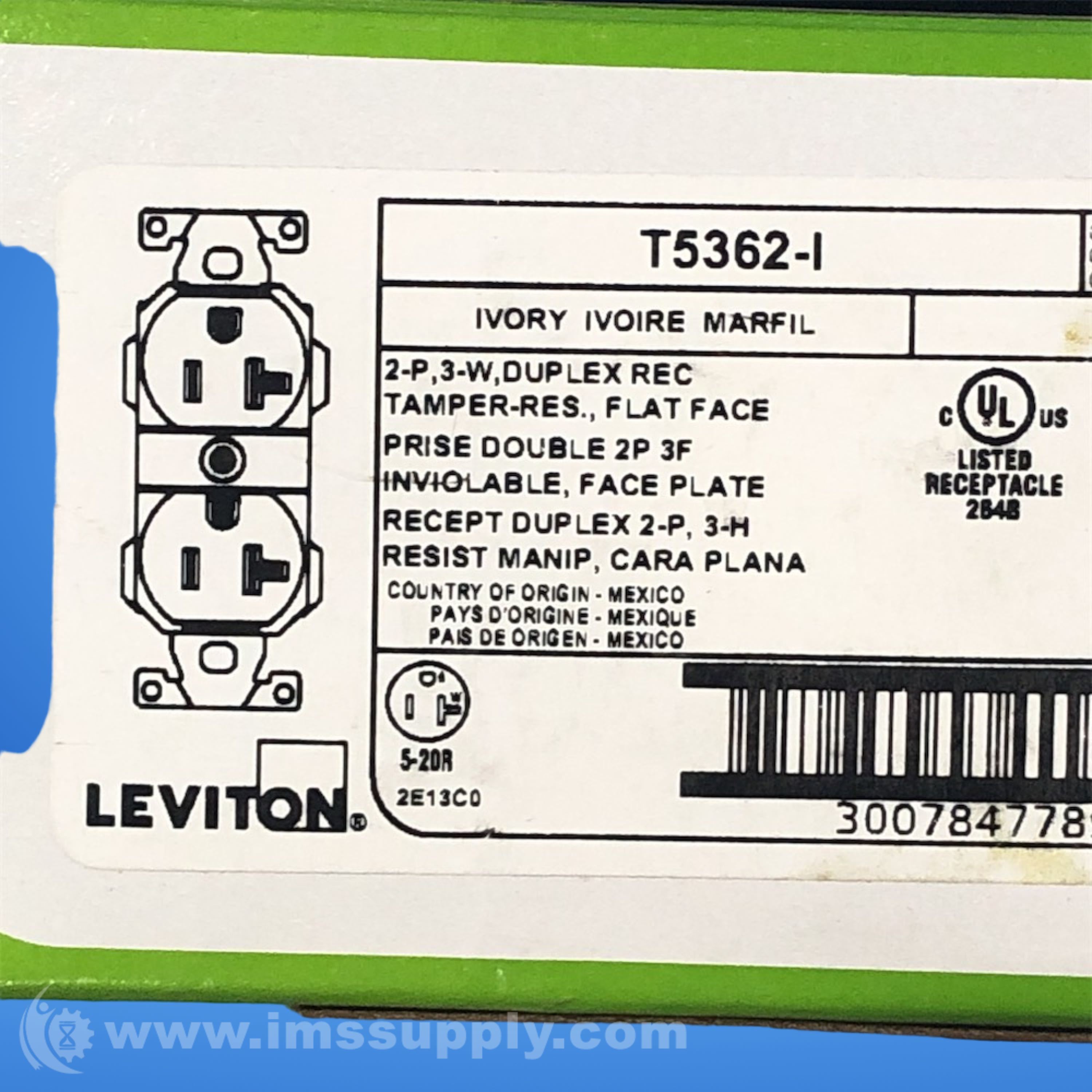 Leviton T5362-I Duplex Receptacle Box of 10 - IMS Supply
