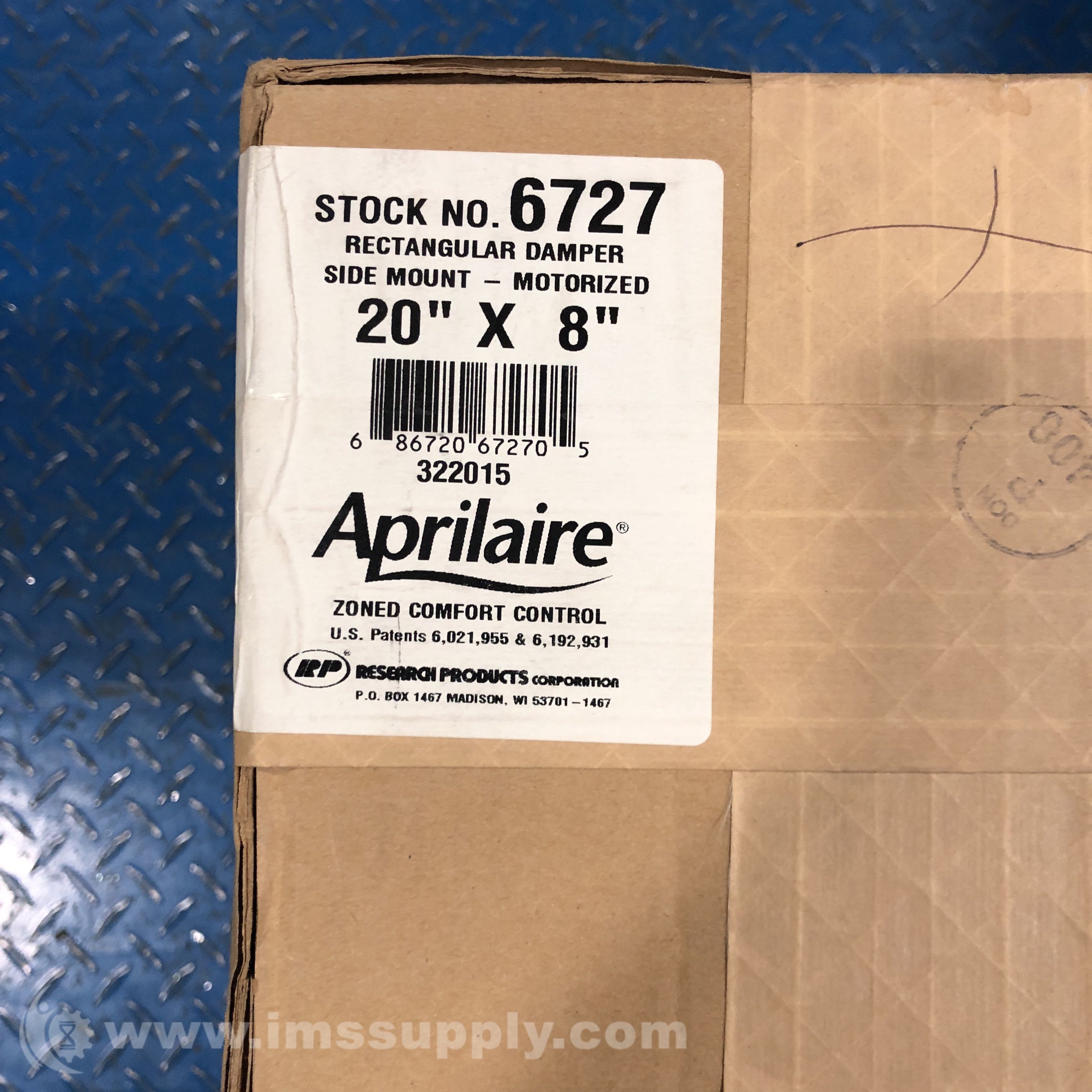 AprilAire 6727 Side Mount Rectangular Damper, 20 x 8 - IMS Supply