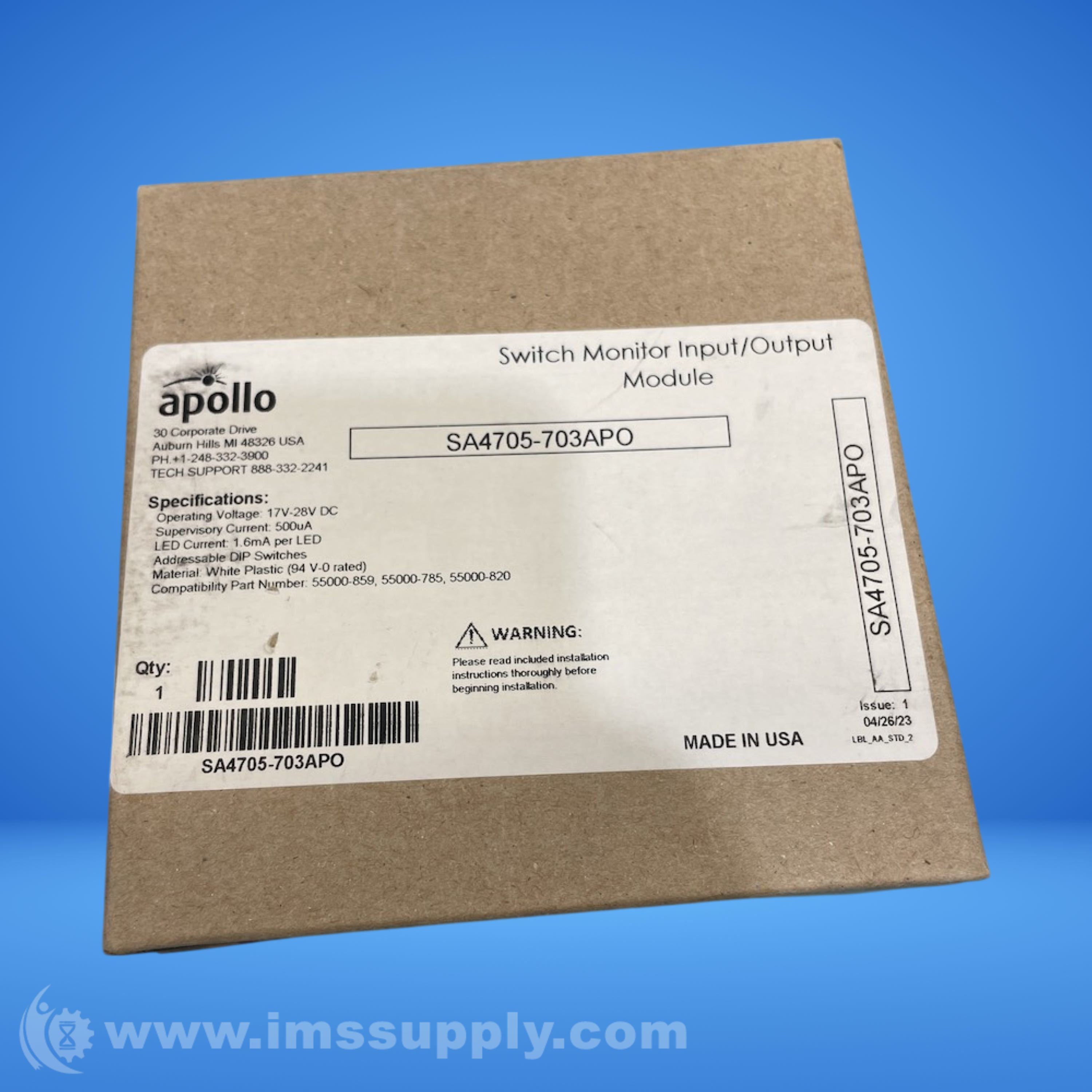Apollo SA4705-703APO Switch Monitor Input/Output Module - IMS Supply