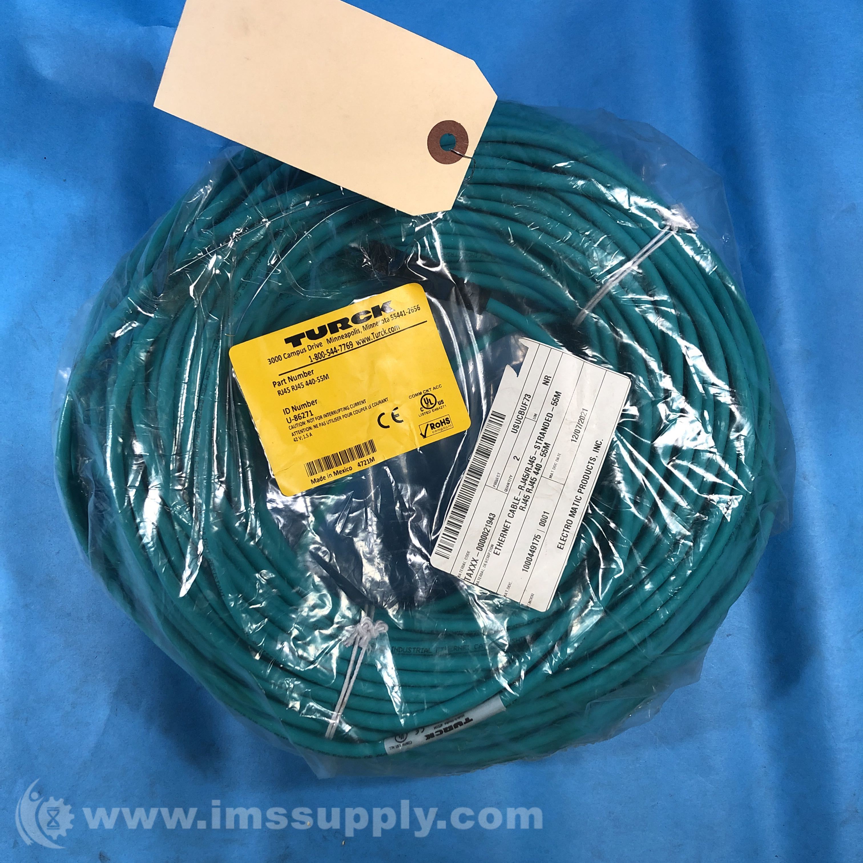Turck RJ45 RJ45 440-55M Ethernet Cable Assembly, RJ45/RJ45 - IMS Supply