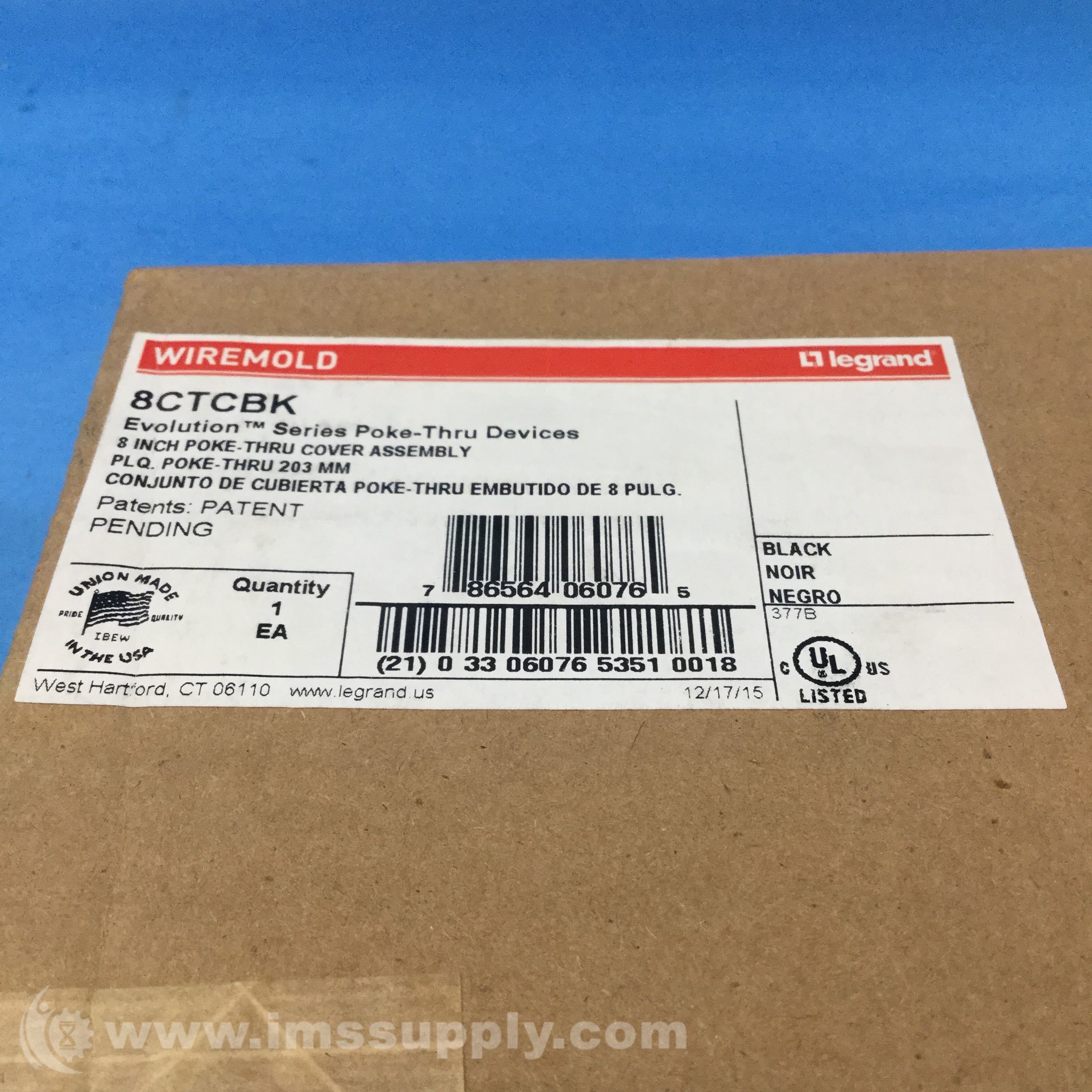 Wiremold 8CTCBK Poke-Thru Surface Cover Assembly Screw On - IMS Supply