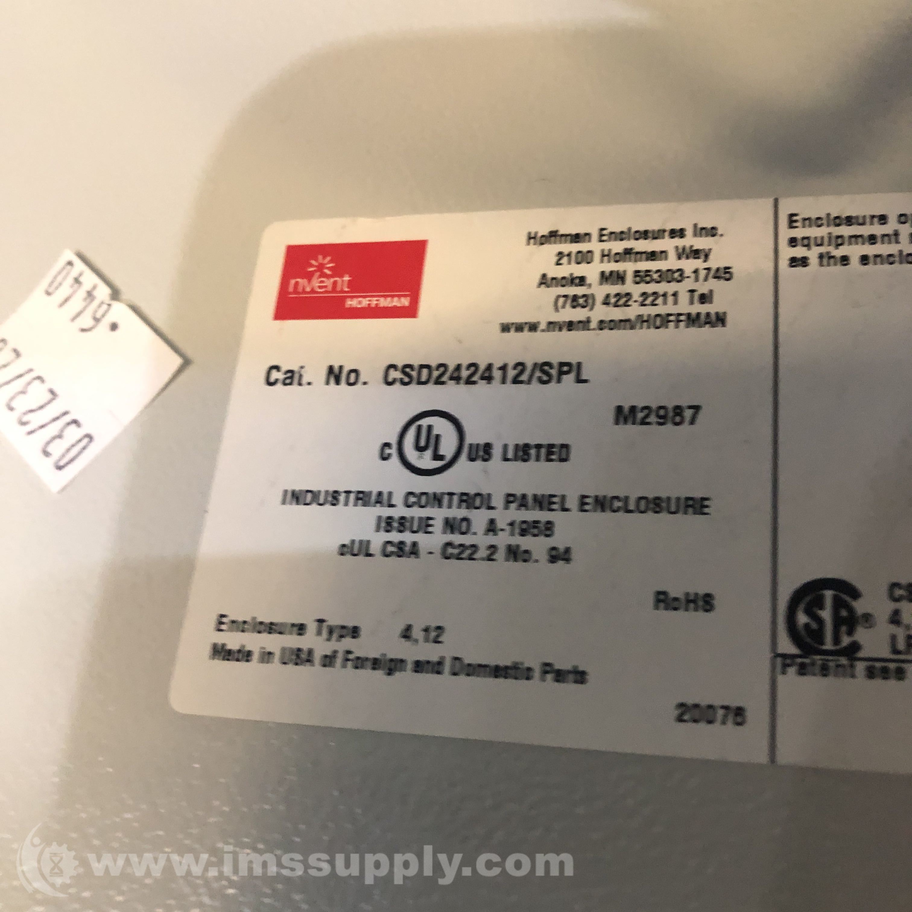 Hoffman CSD242412/SPL Steel Electrical Enclosure, 24 x 24 x 12 - IMS Supply