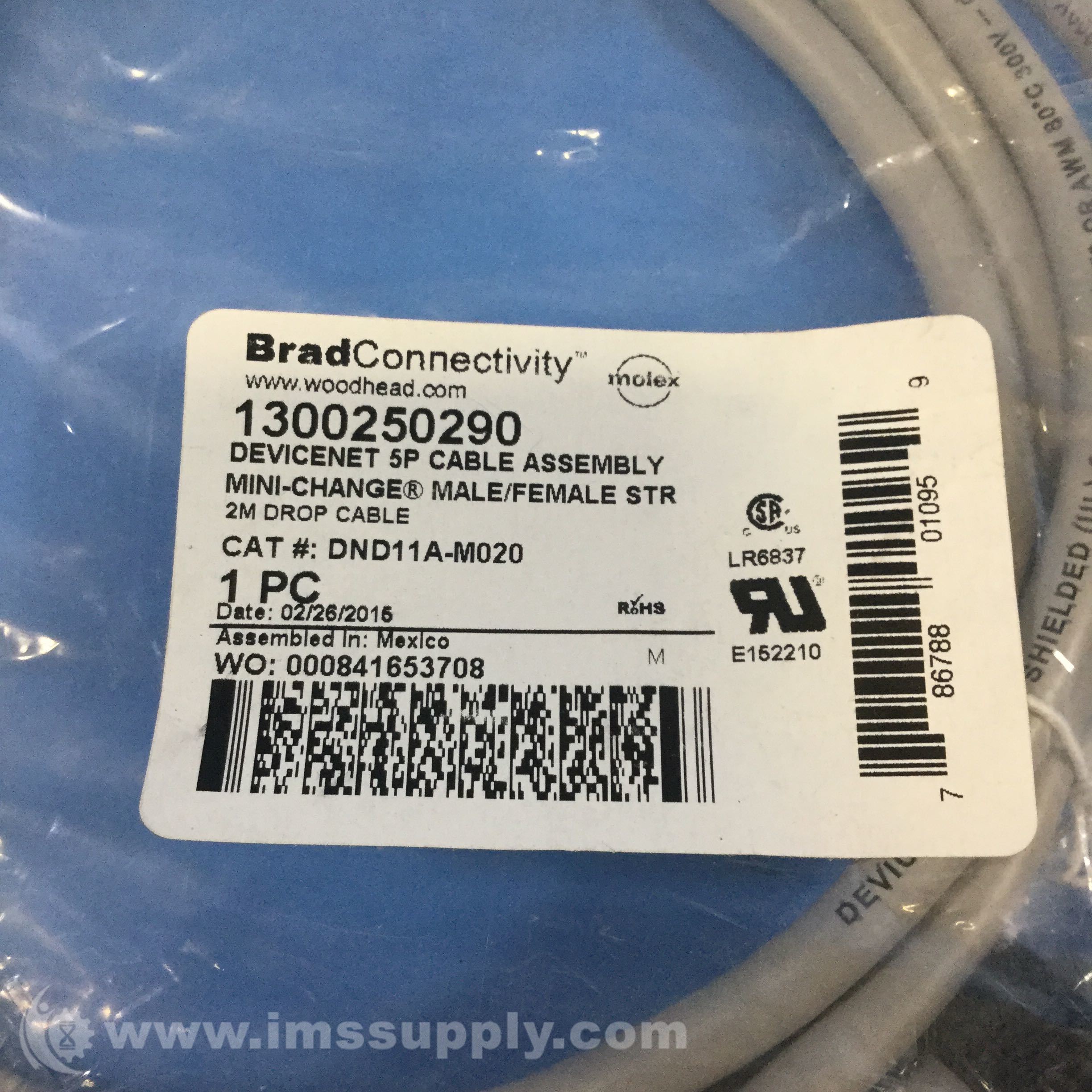 Brad Harrison DND11A-M020 DeviceNet, 5P Cable Assembly - IMS Supply