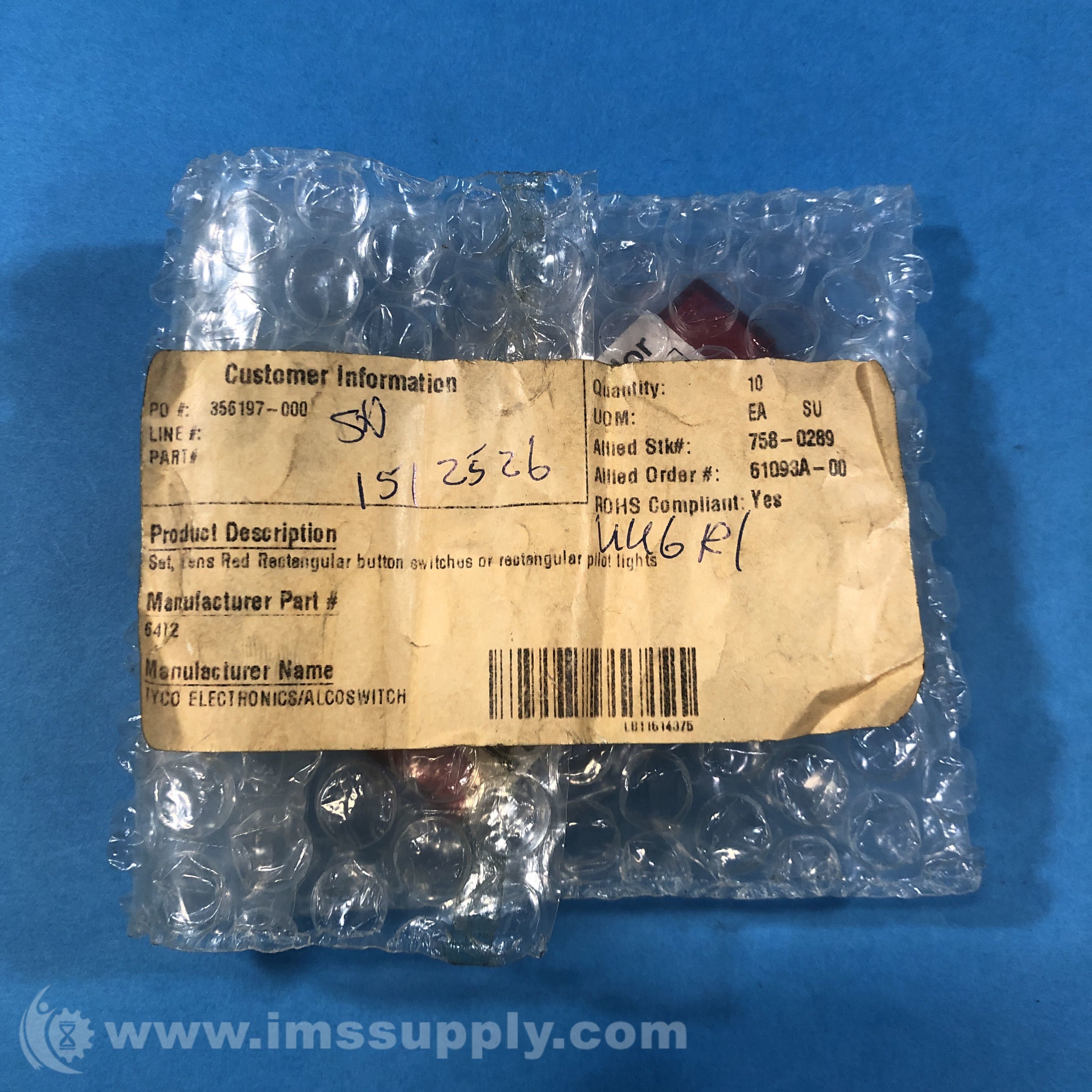 Alco Switch 64T-2 Bag of 10 Switch Indicator Red Lens Cap - IMS Supply