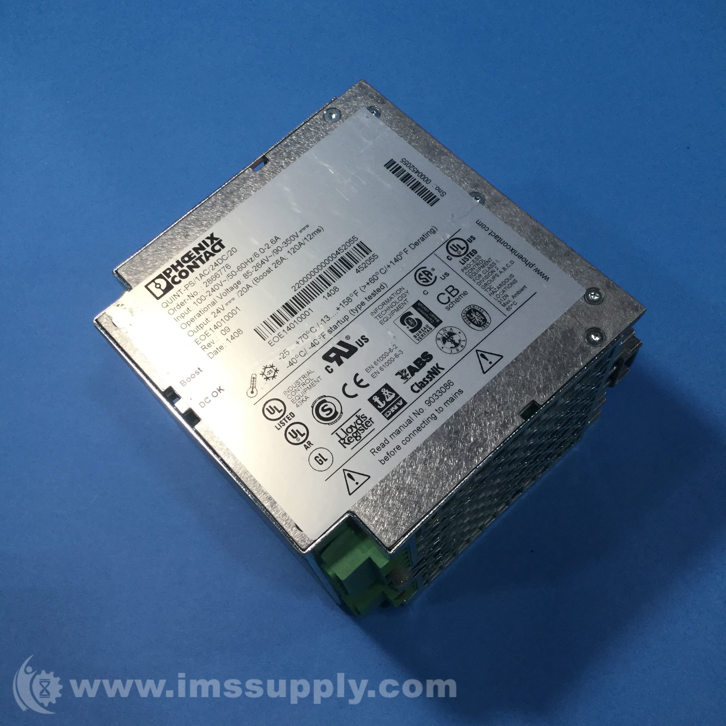 Phoenix Contact 2866776 Power Supply, 24 V DC/20 A, 1-Phase - IMS Supply