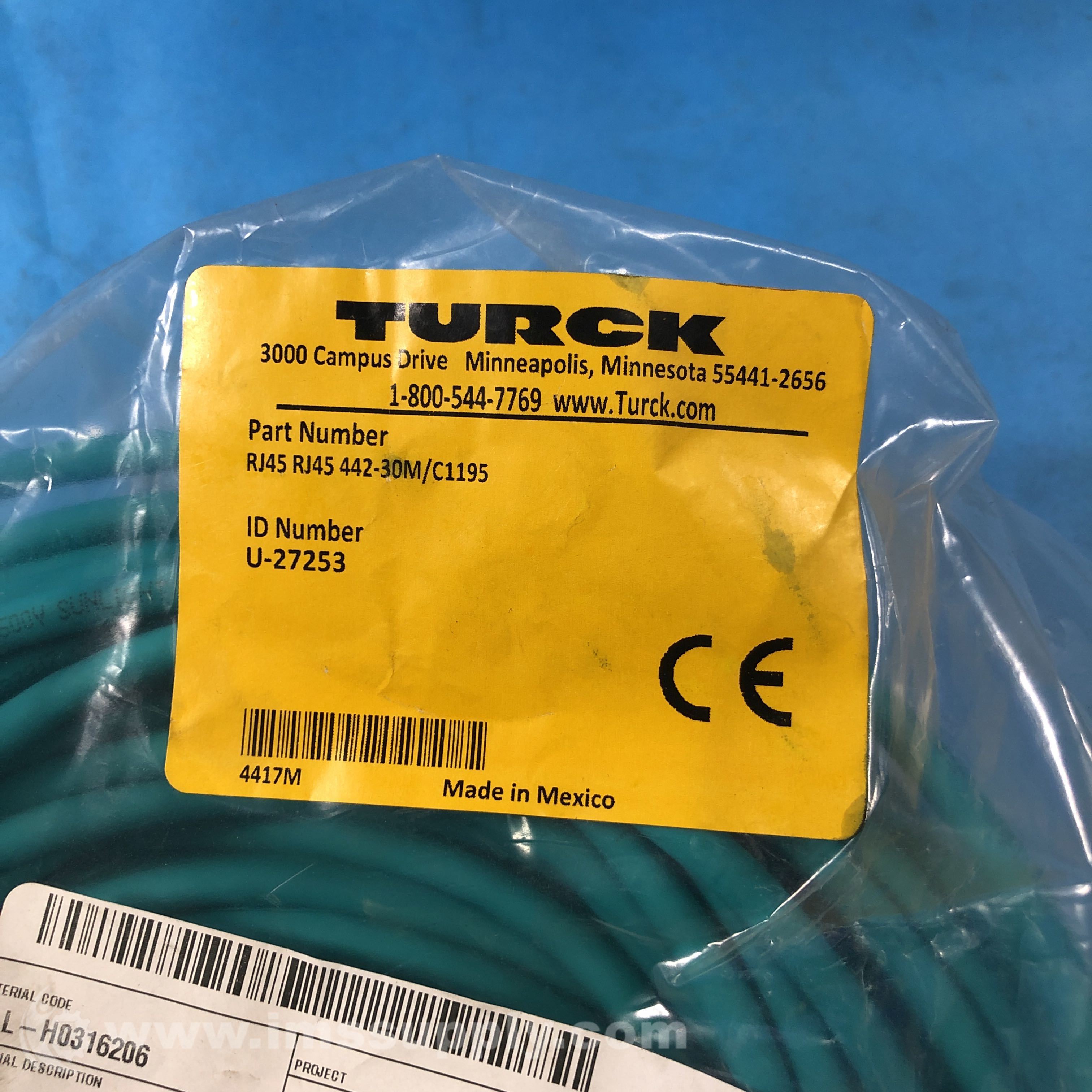 Turck RJ45 RJ45 442-30M/C1195 Ethernet Cordset - IMS Supply