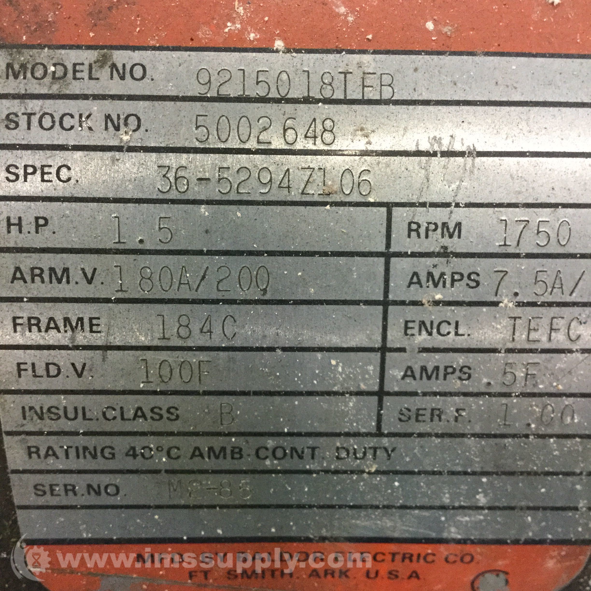 Fincor 9215018TFB 1.5HP 180A/120VDC 1750RPM 184C Frame Motor - IMS Supply