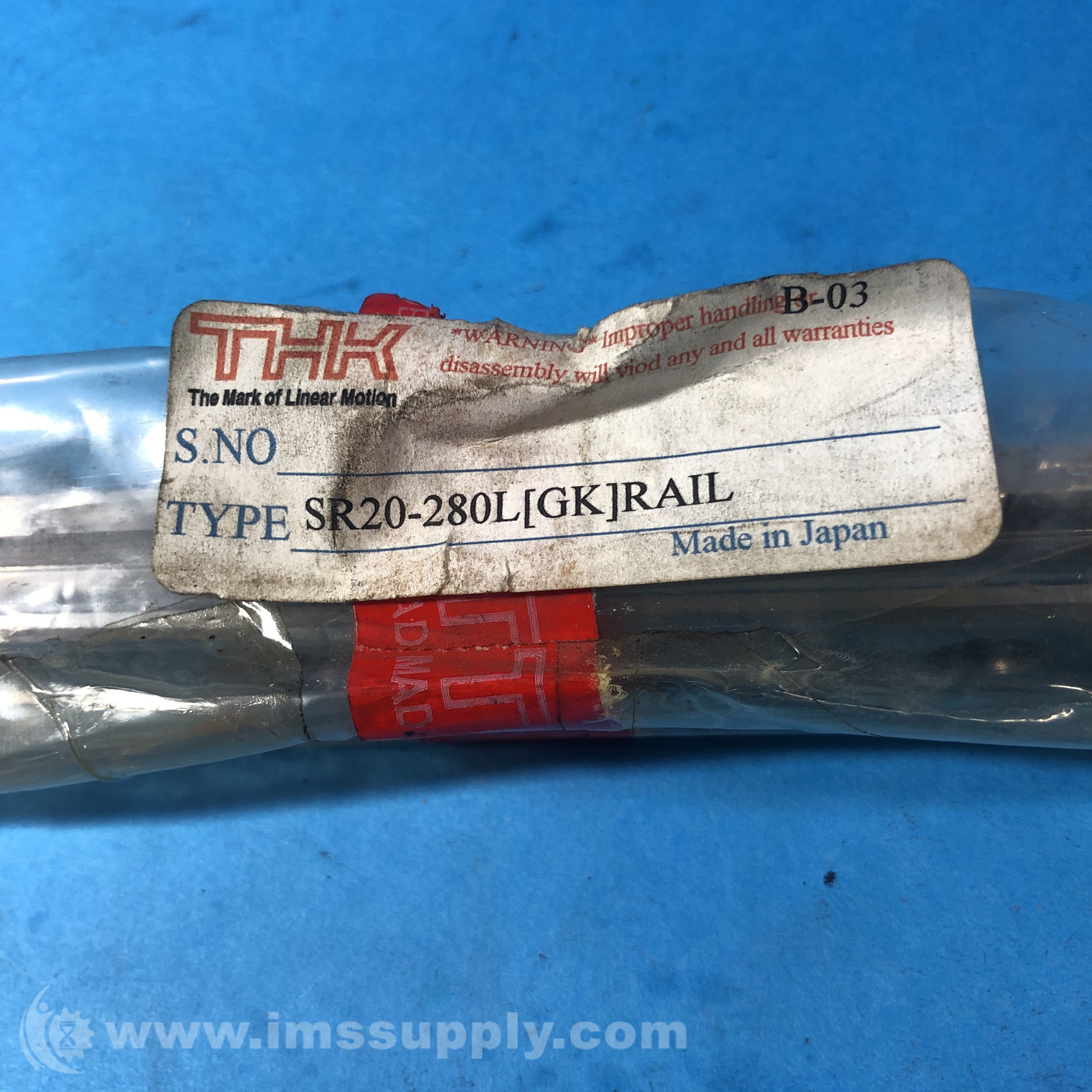 THK SR20-280L Linear Guide Standard Ball Profile Rail - IMS Supply