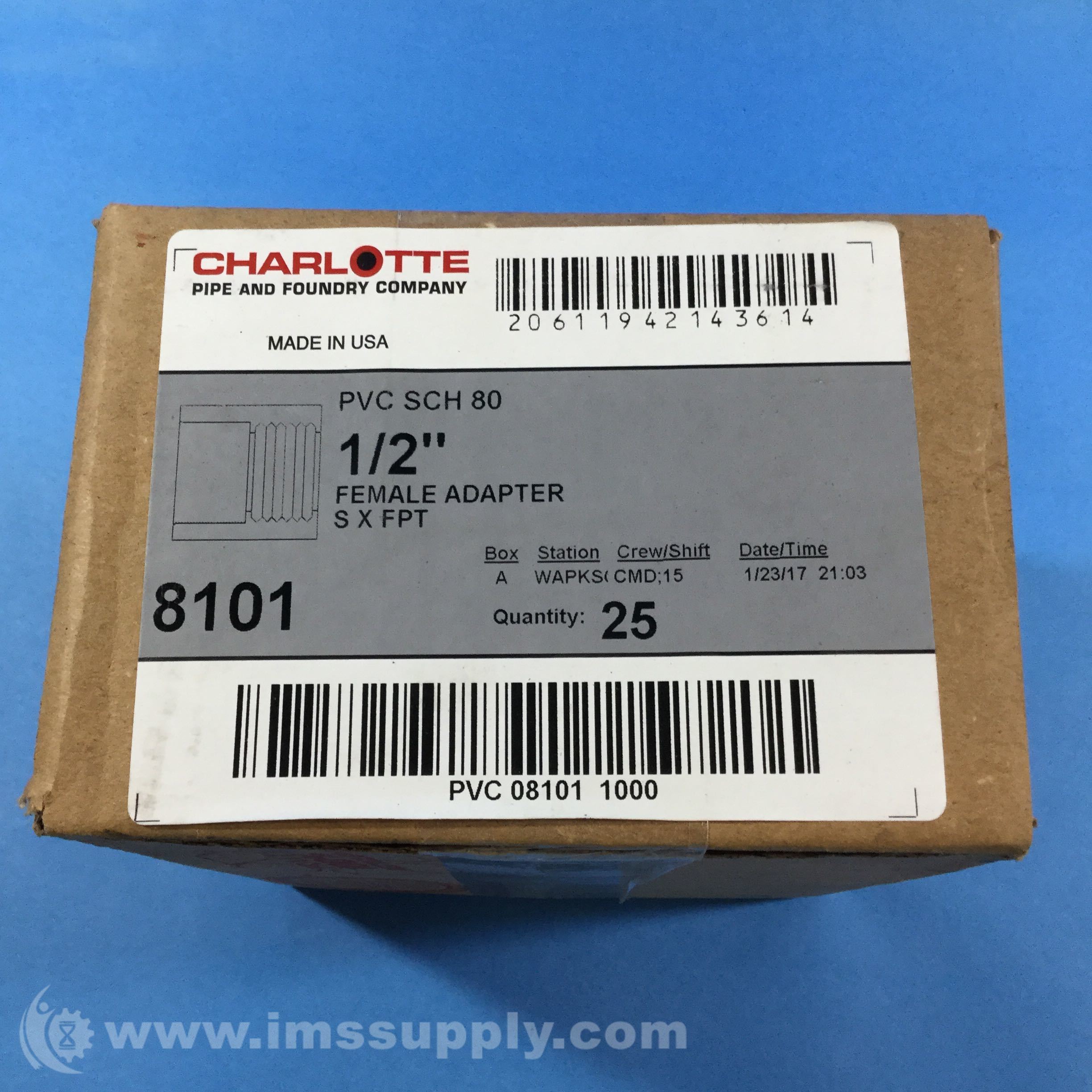 Charlotte Pipe 835-005 1/2 PVC 8101 Female Adapter (S x FPT) - IMS Supply