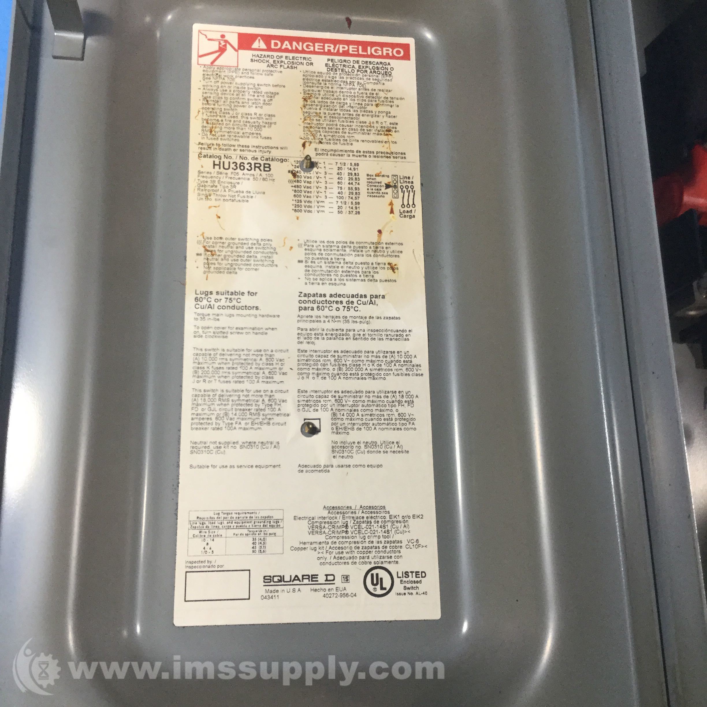 Square D HU363RB Heavy Duty Safety Switch - IMS Supply