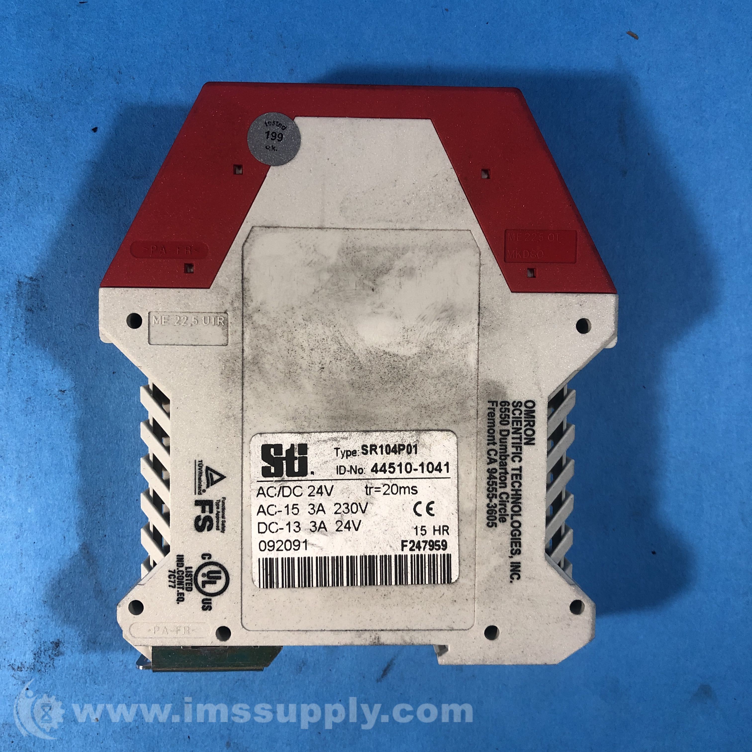 Sti SR104P01 Safety Relay, E-Mech, 1 NO, 1 NC, 4/2AAC/ADC - IMS Supply