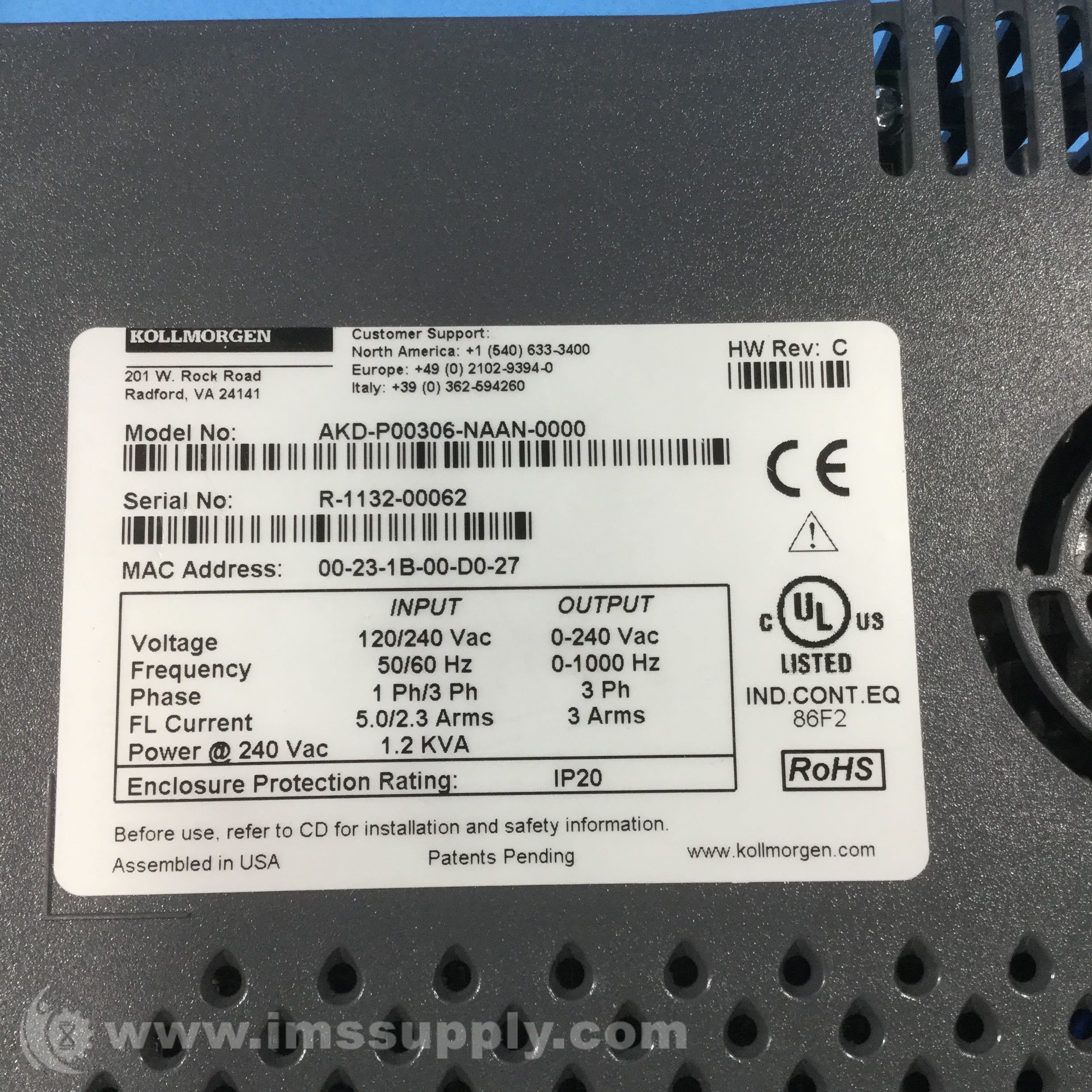 Kollmorgen AKD-P00306-NAAN-0000 Servo Drive Controller - IMS Supply
