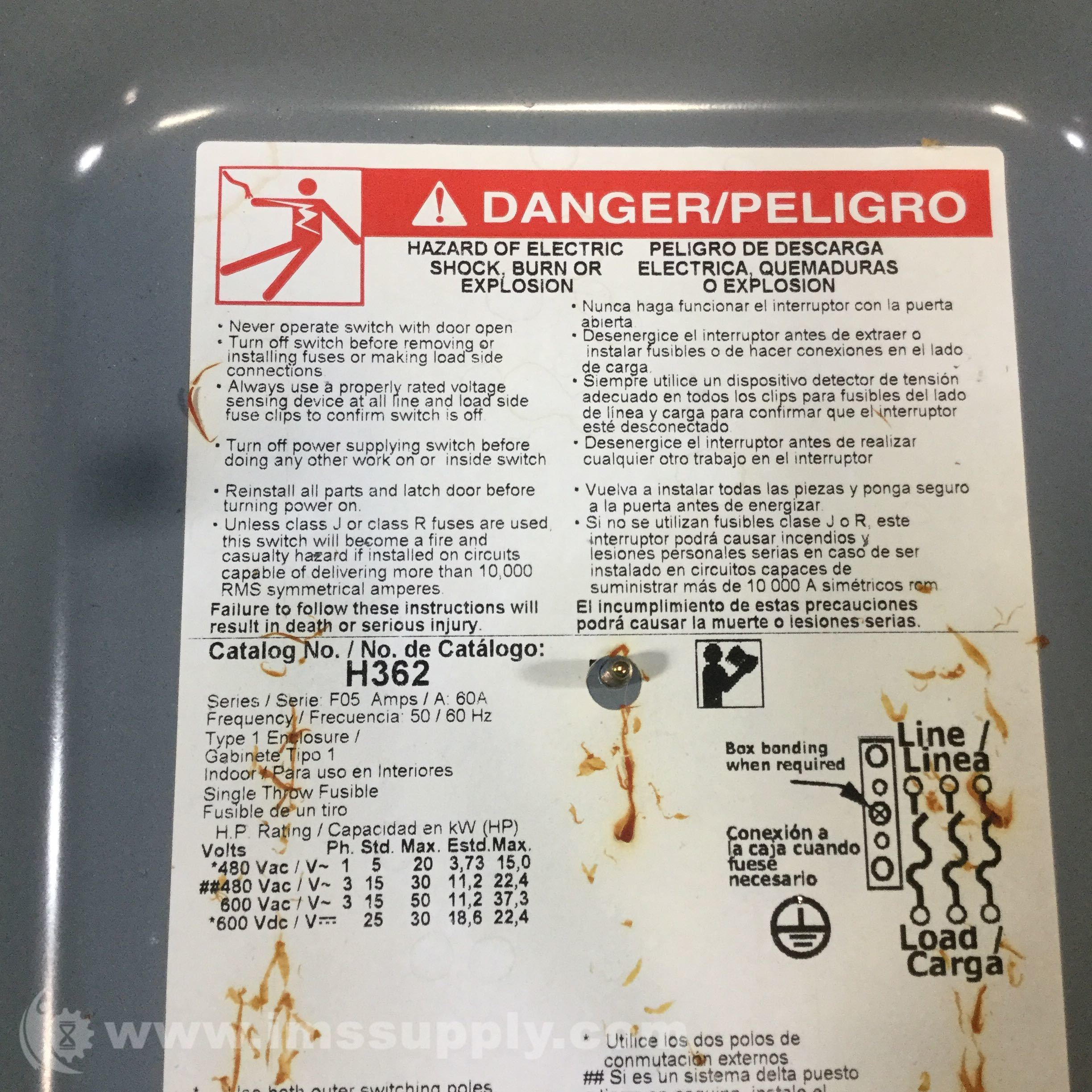 Square D H362 60AMP 600V 3PH Safety Switch - IMS Supply