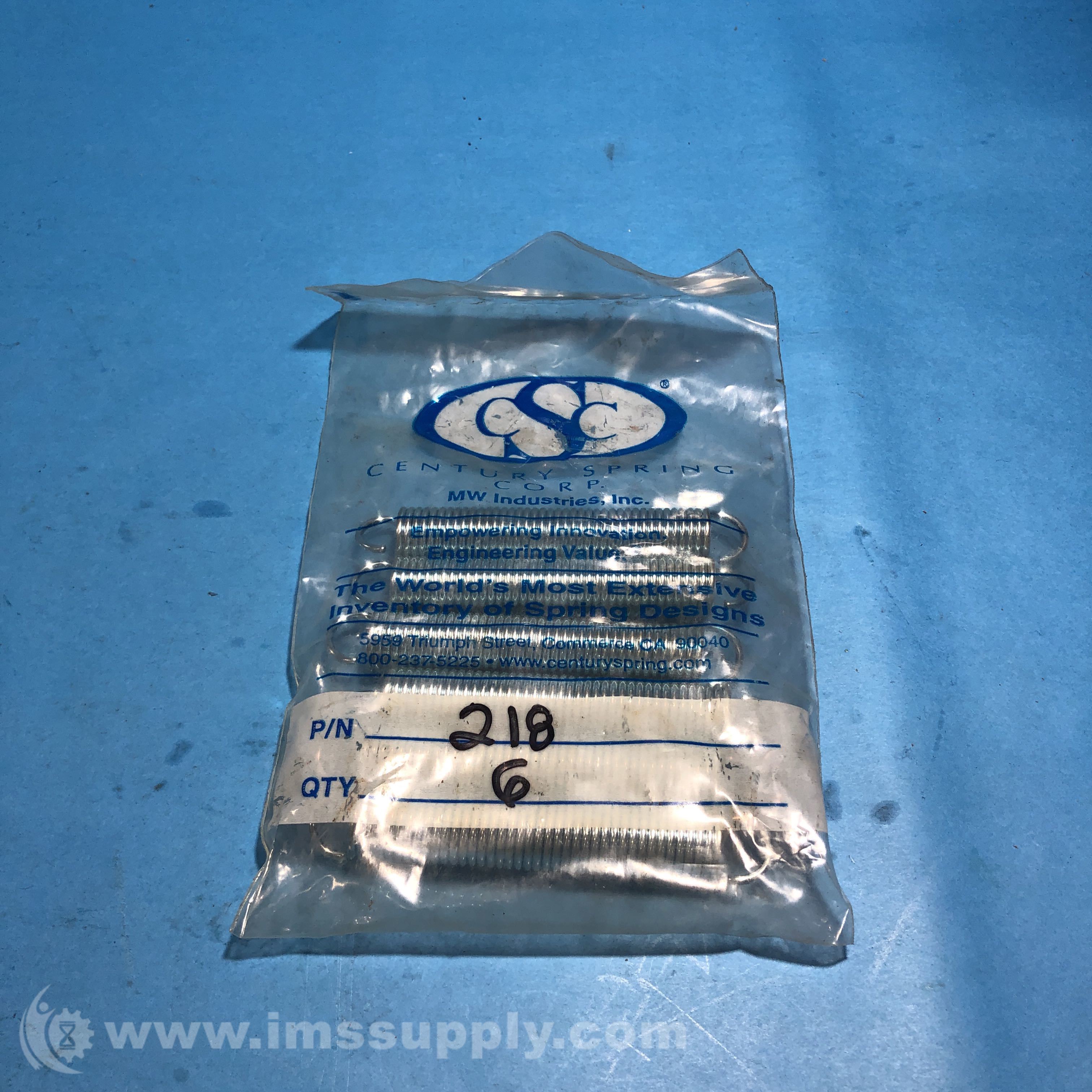 Century Spring 218 Set of 6 Extension Springs with Loop Ends - IMS Supply