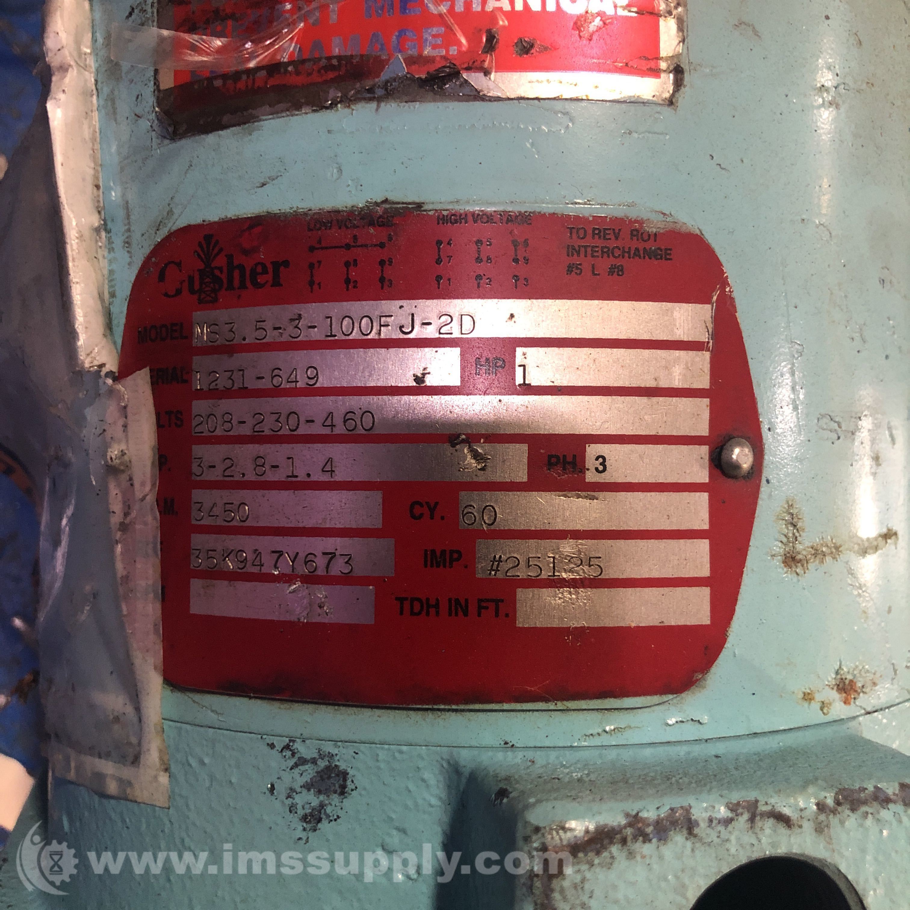 Gusher MS3.5-3-100FJ-2D Vertical Immersion Coolant Pump - IMS Supply