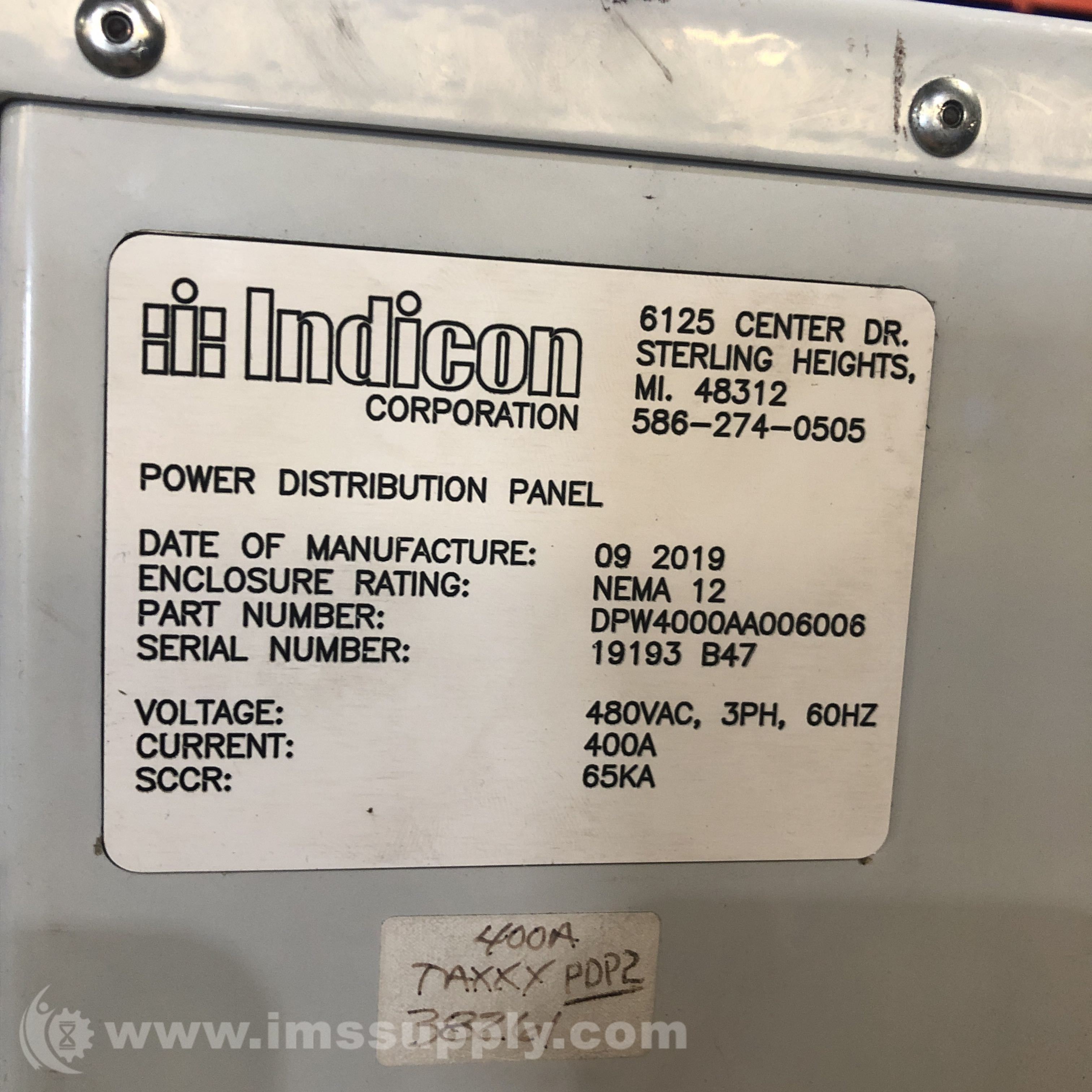 Indicon DPW4000AA006006 Power Distribution Panel - IMS Supply