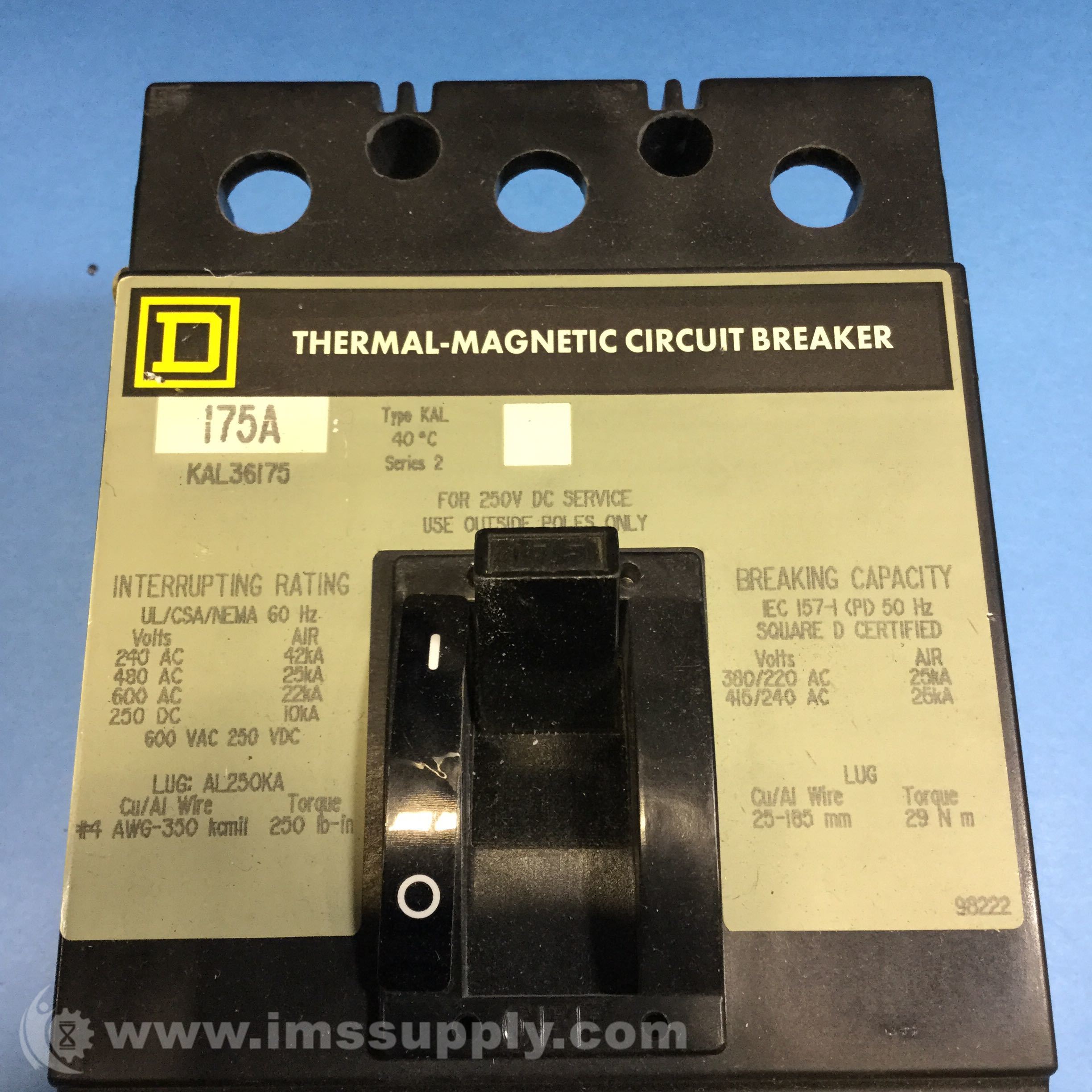 Square D KAL36175 Thermal Magnetic Molded Case Circuit Breaker - IMS Supply