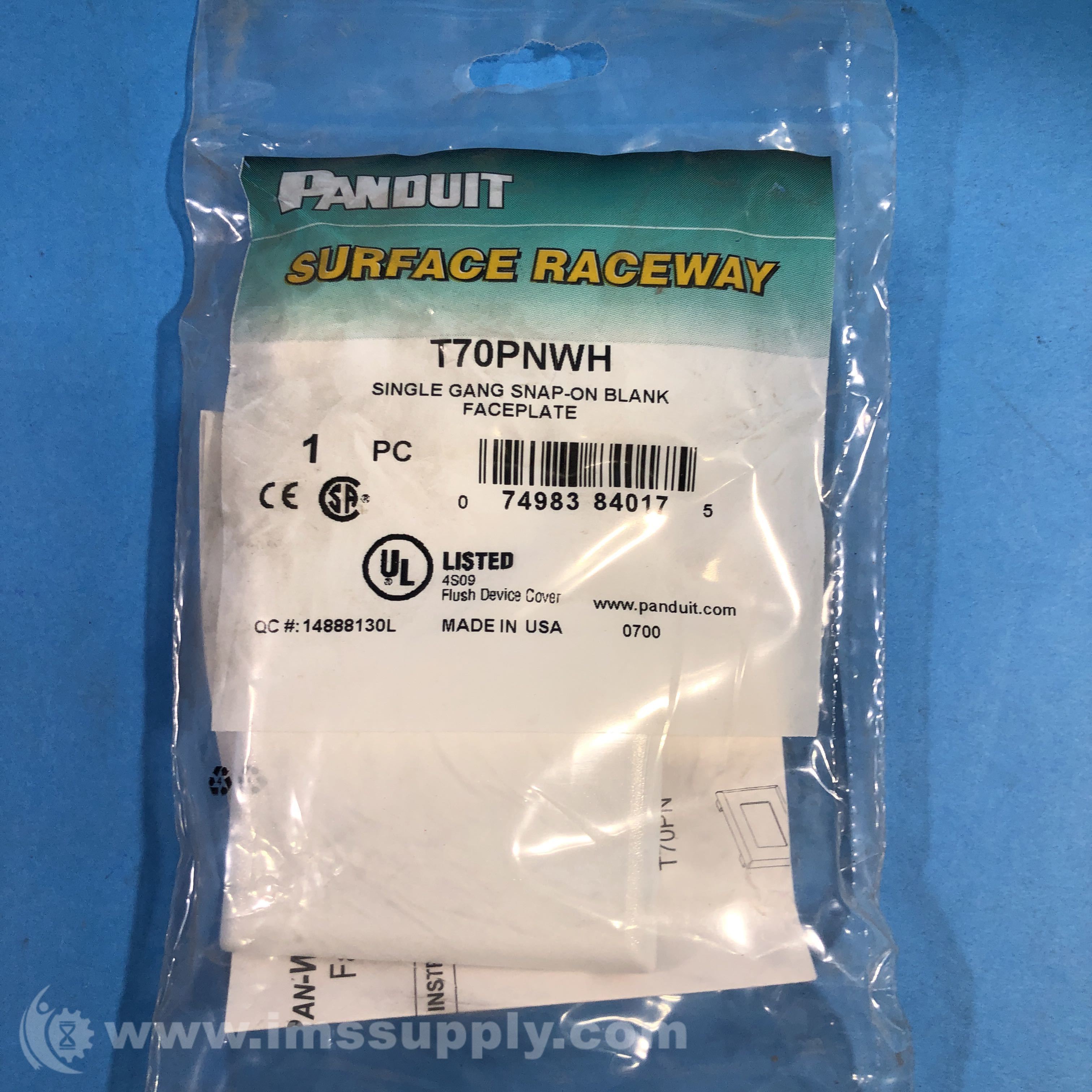 Panduit T70PNWH Single Gang Snap-on Blank Cover Faceplate - IMS Supply