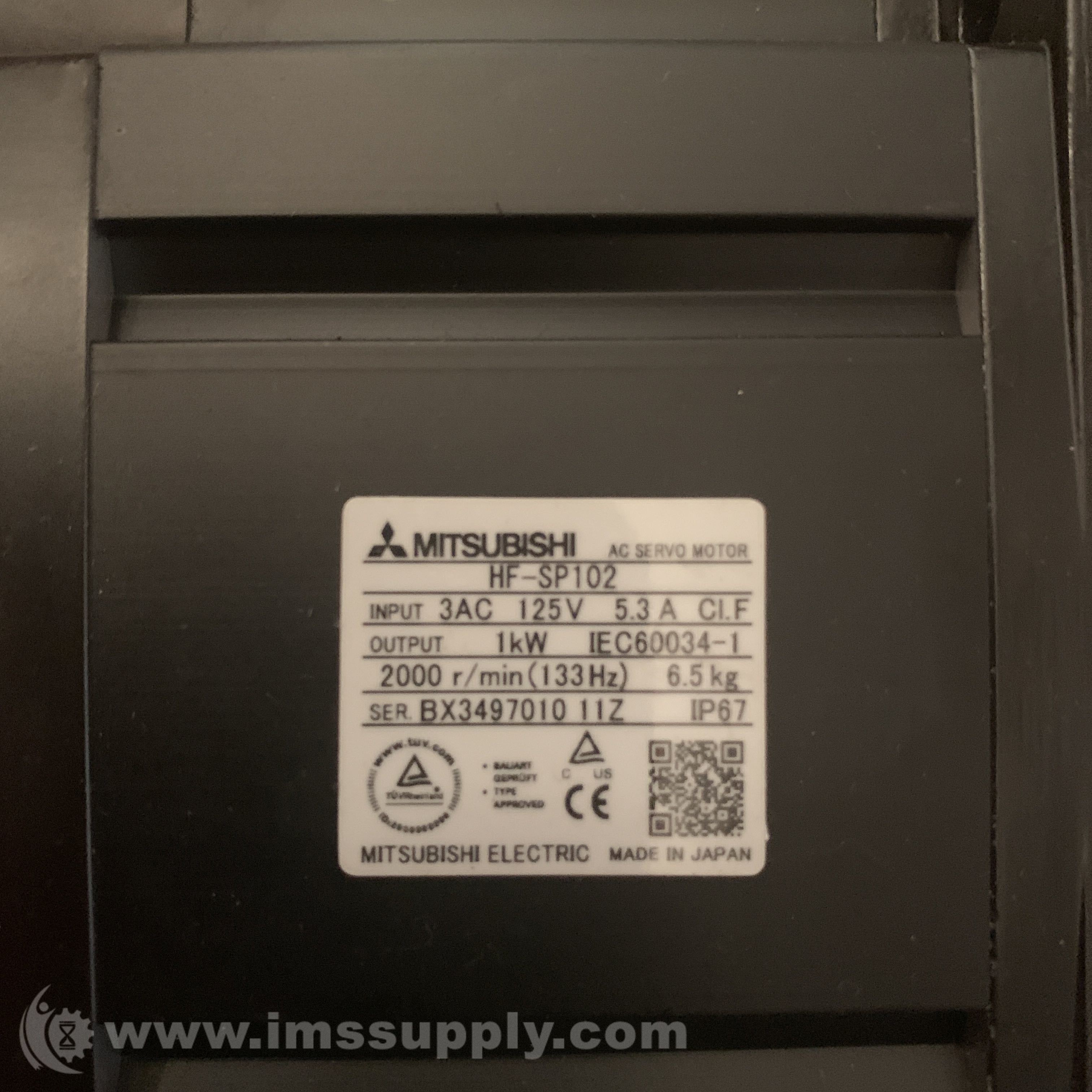 Mitsubishi HF-SP102 AC Servo Motor 2000RPM - IMS Supply