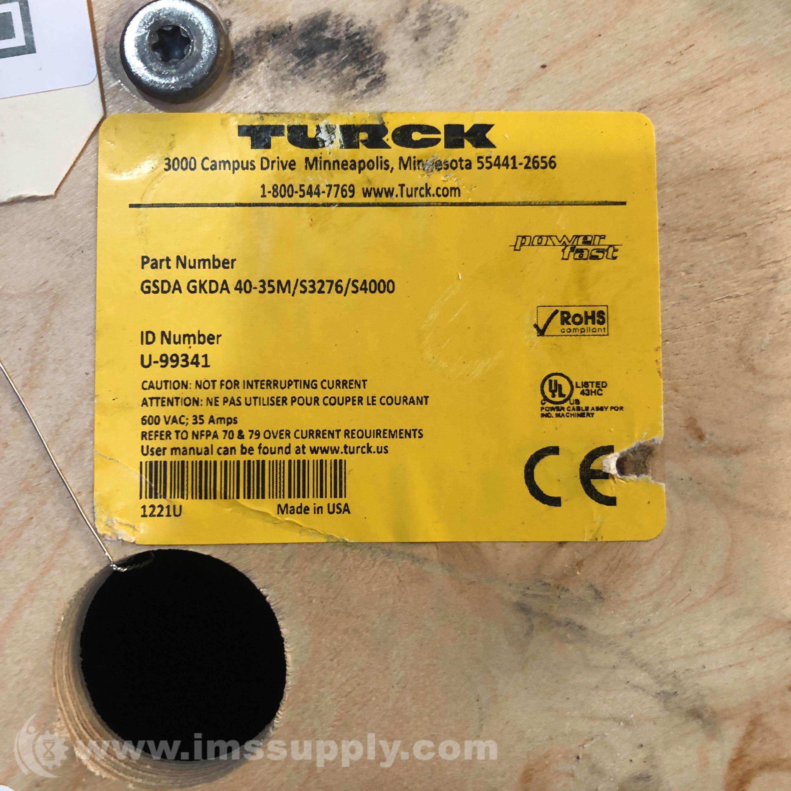 Turck GSDA GKDA 40-35M/S3276/S4000 Powerfast Double-End Cable - IMS Supply