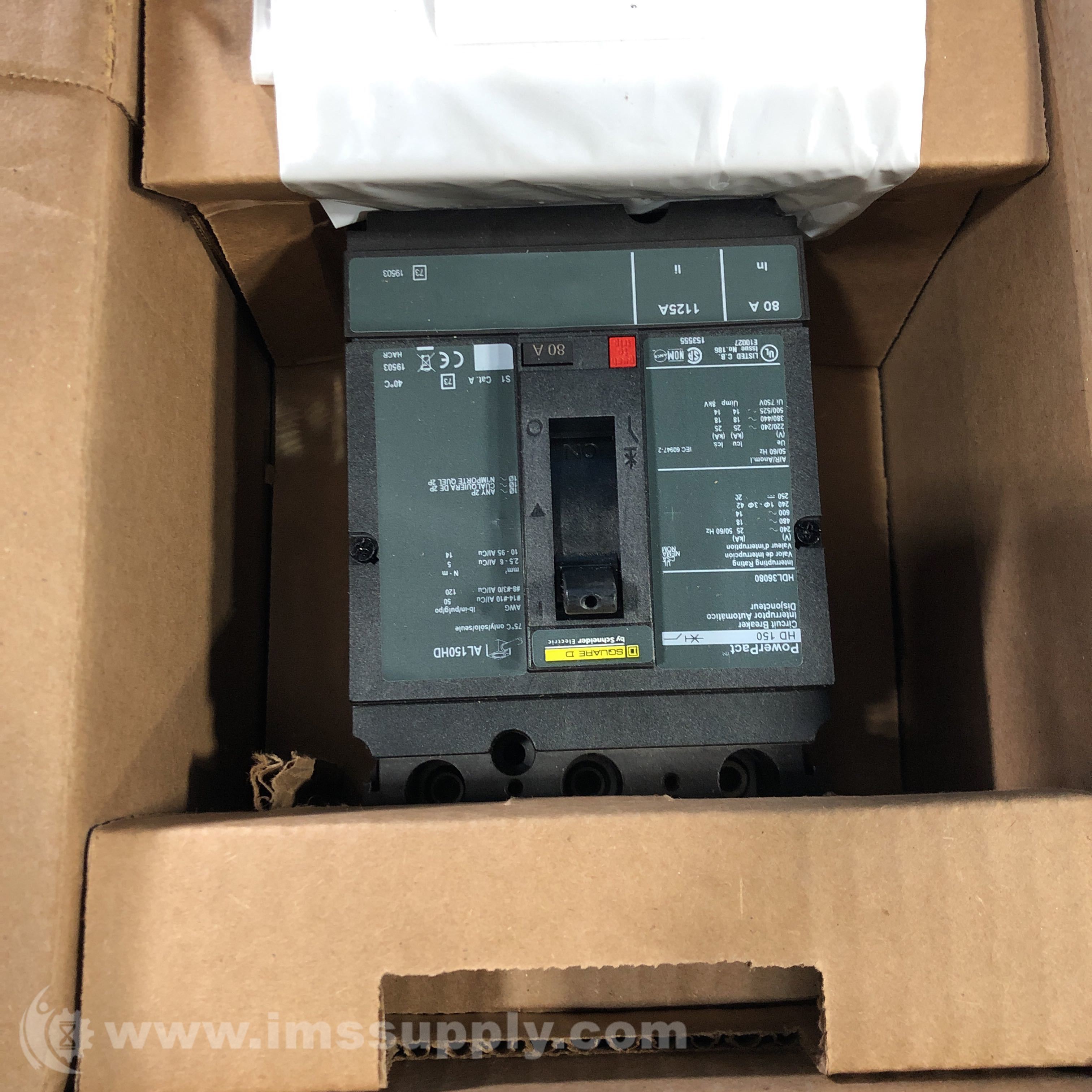 Square D HDL36080 Circuit Breaker, 80 Amp, 3 Pole, 3 Phase - IMS Supply