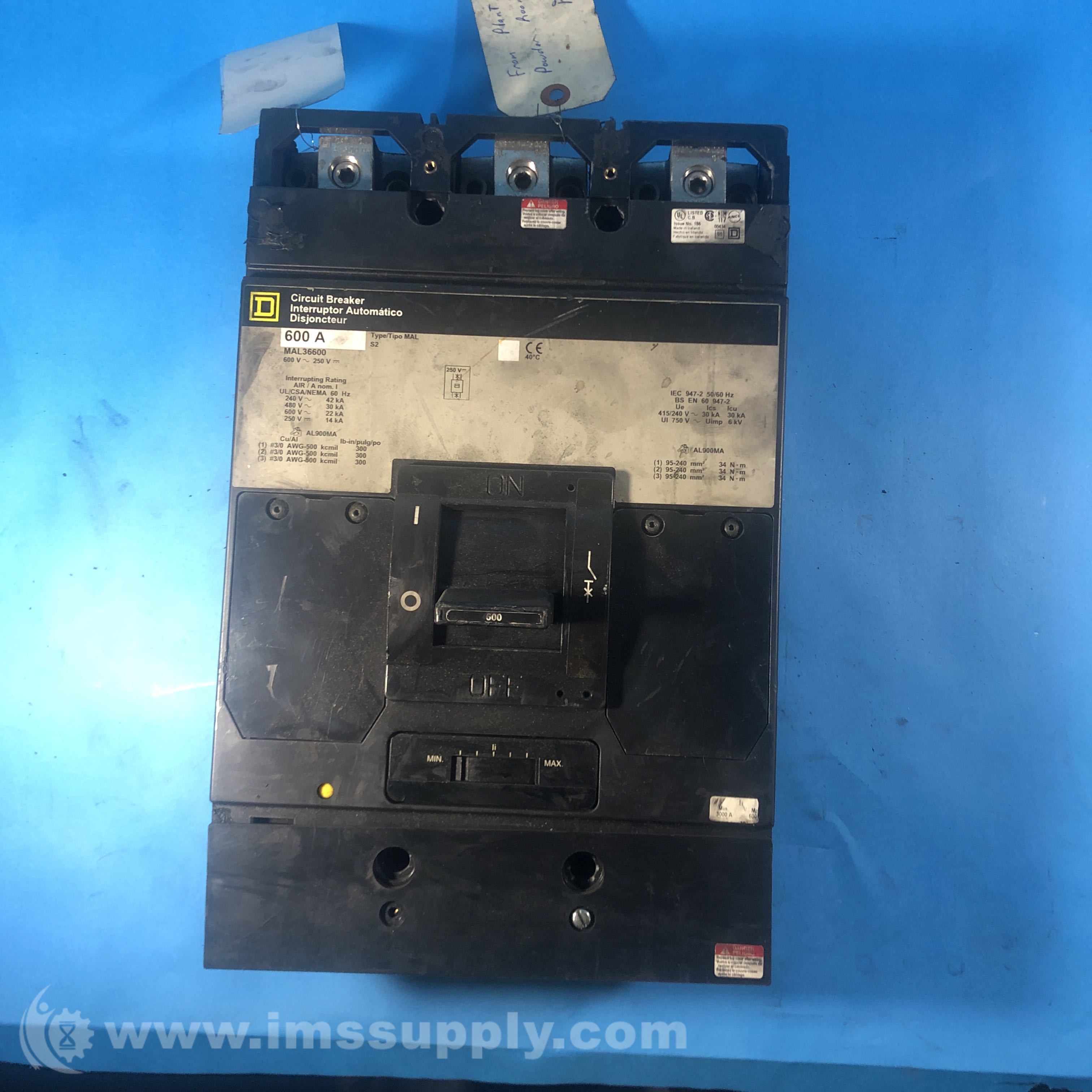 Square D MAL36600 3 Pole Circuit Breaker - IMS Supply