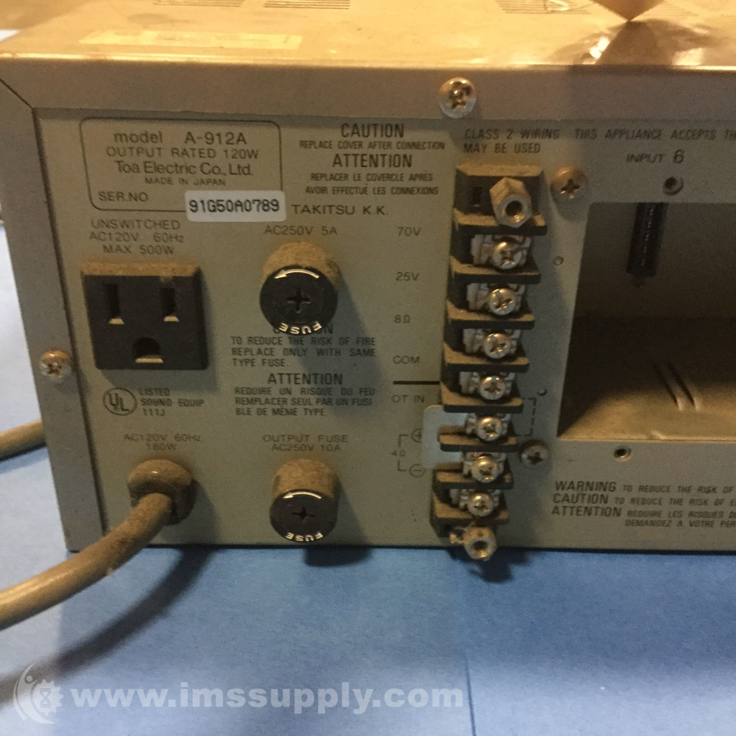 Toa Electric Co A-9112A Amplifier Mixer 900 Series 120W 8 Channel - IMS ...