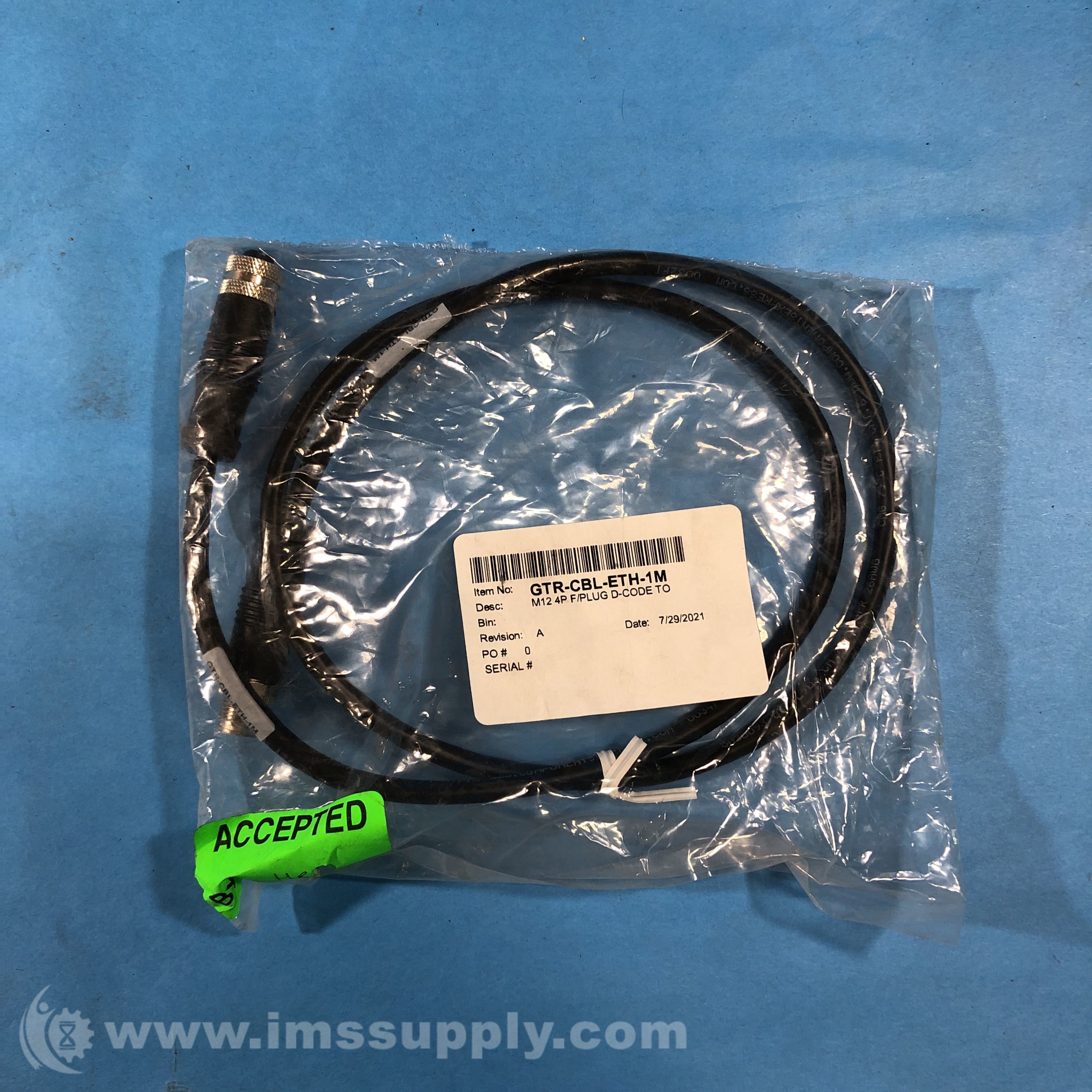 GTR-CBL-ETH-1M Cable M12 4P F/Plug D-code TO - IMS Supply