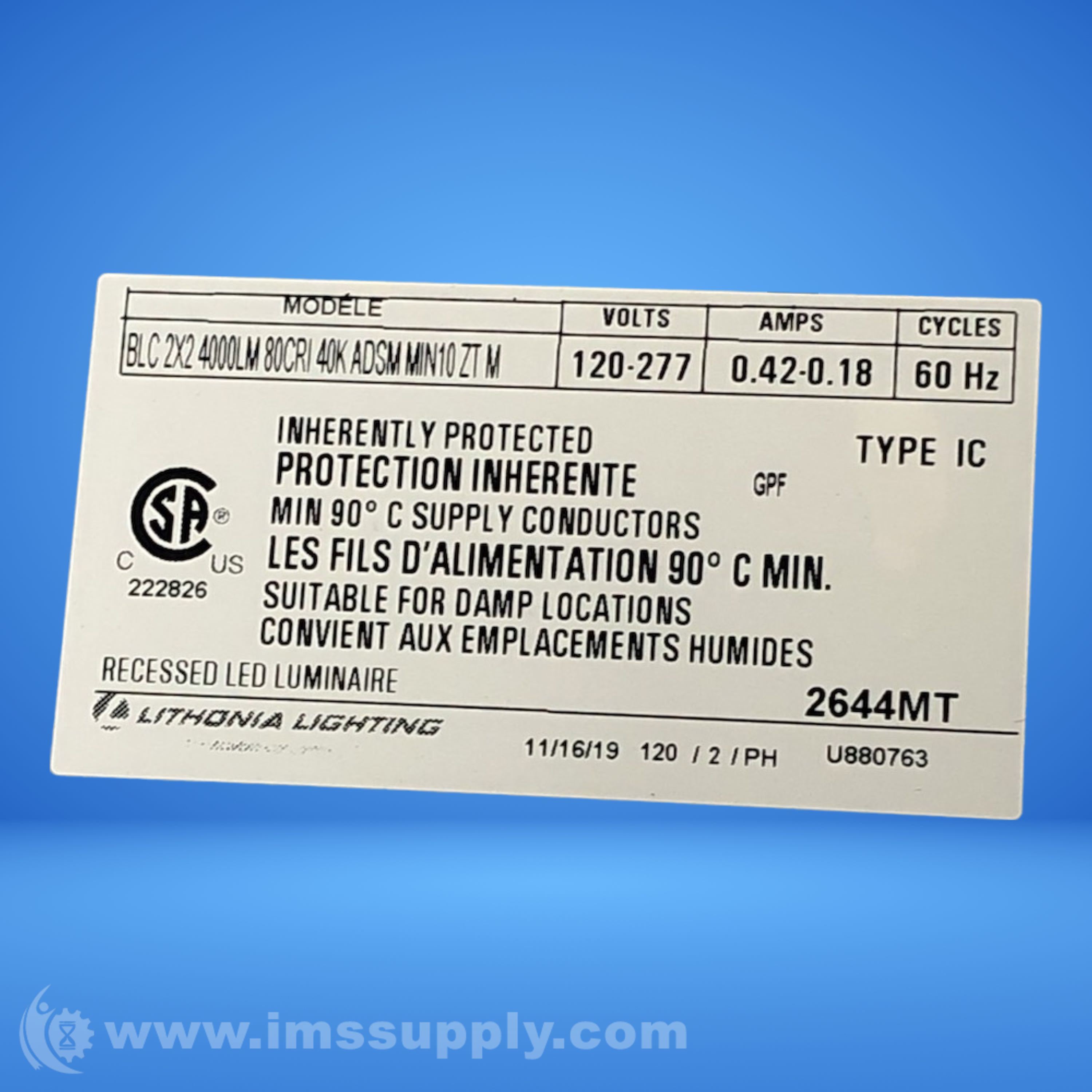 Lithonia Lighting BLC 2X2 4000LM 80CRI 40K ADSM MN10 ZT M - IMS Supply