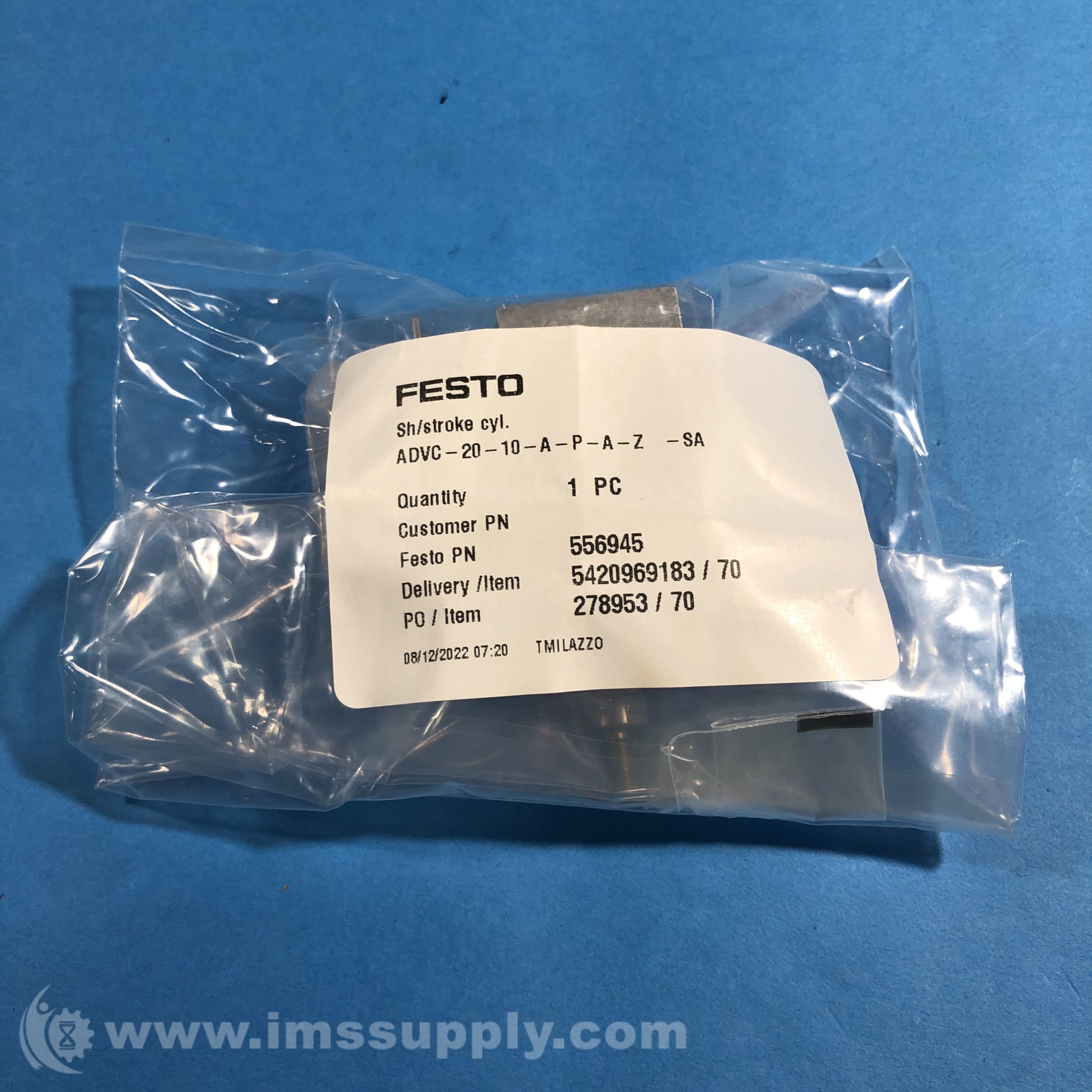 Festo ADVC-20-10-A-P-A-Z-SA Short Stroke Pneumatic Cylinder - IMS Supply