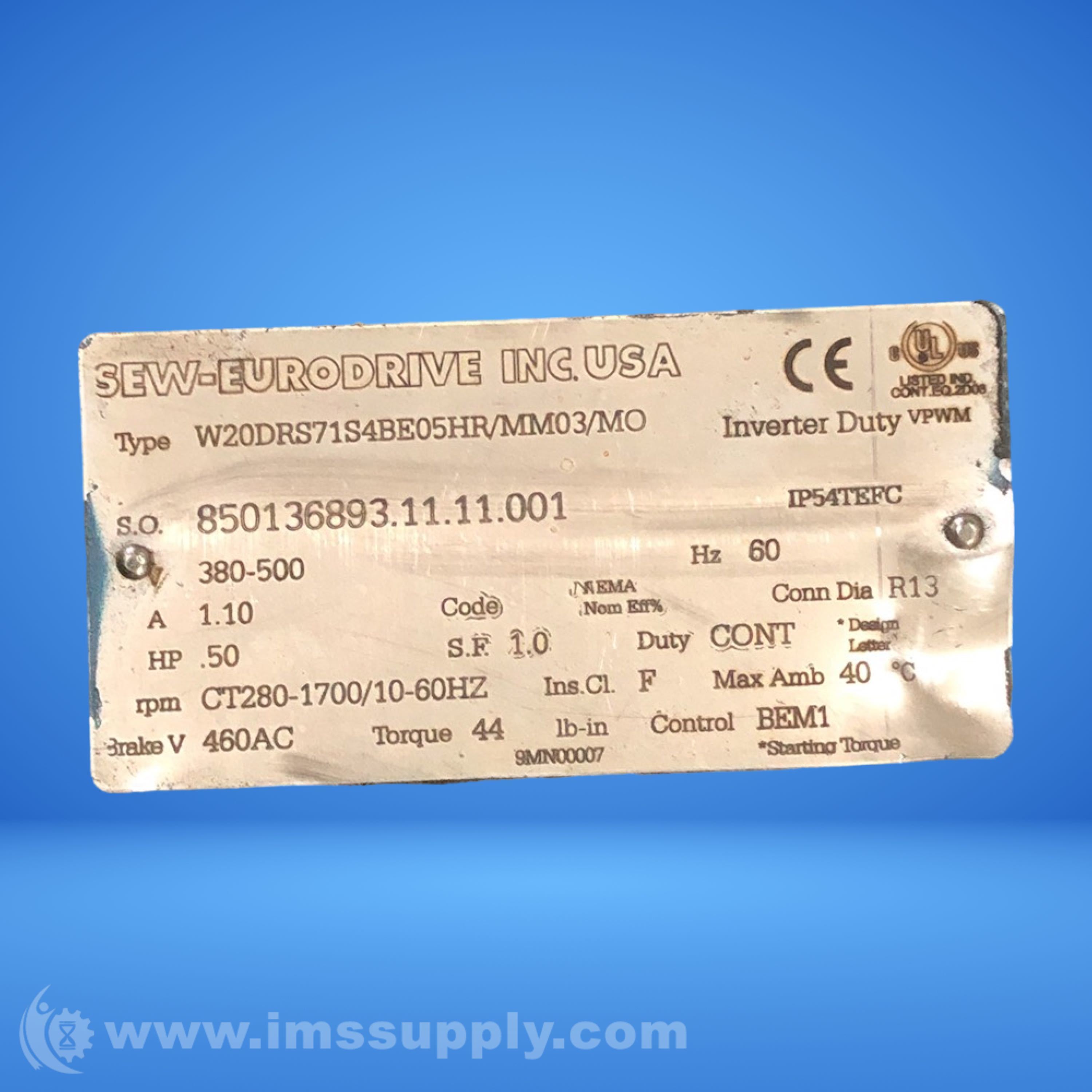 Sew Eurodrive W20DRS71S4BE05HR/MM03/MO - IMS Supply