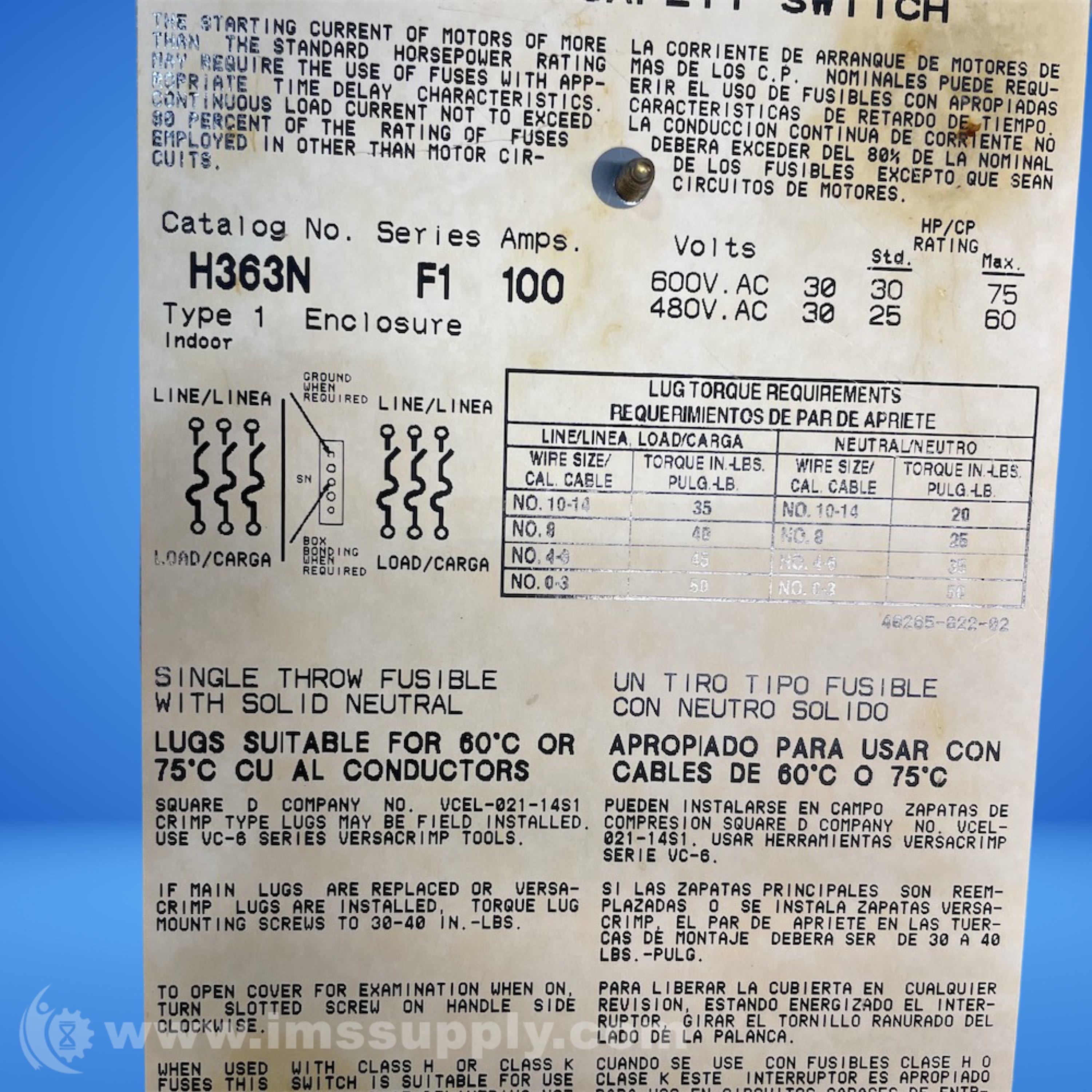Square D H363N Series F1 - IMS Supply