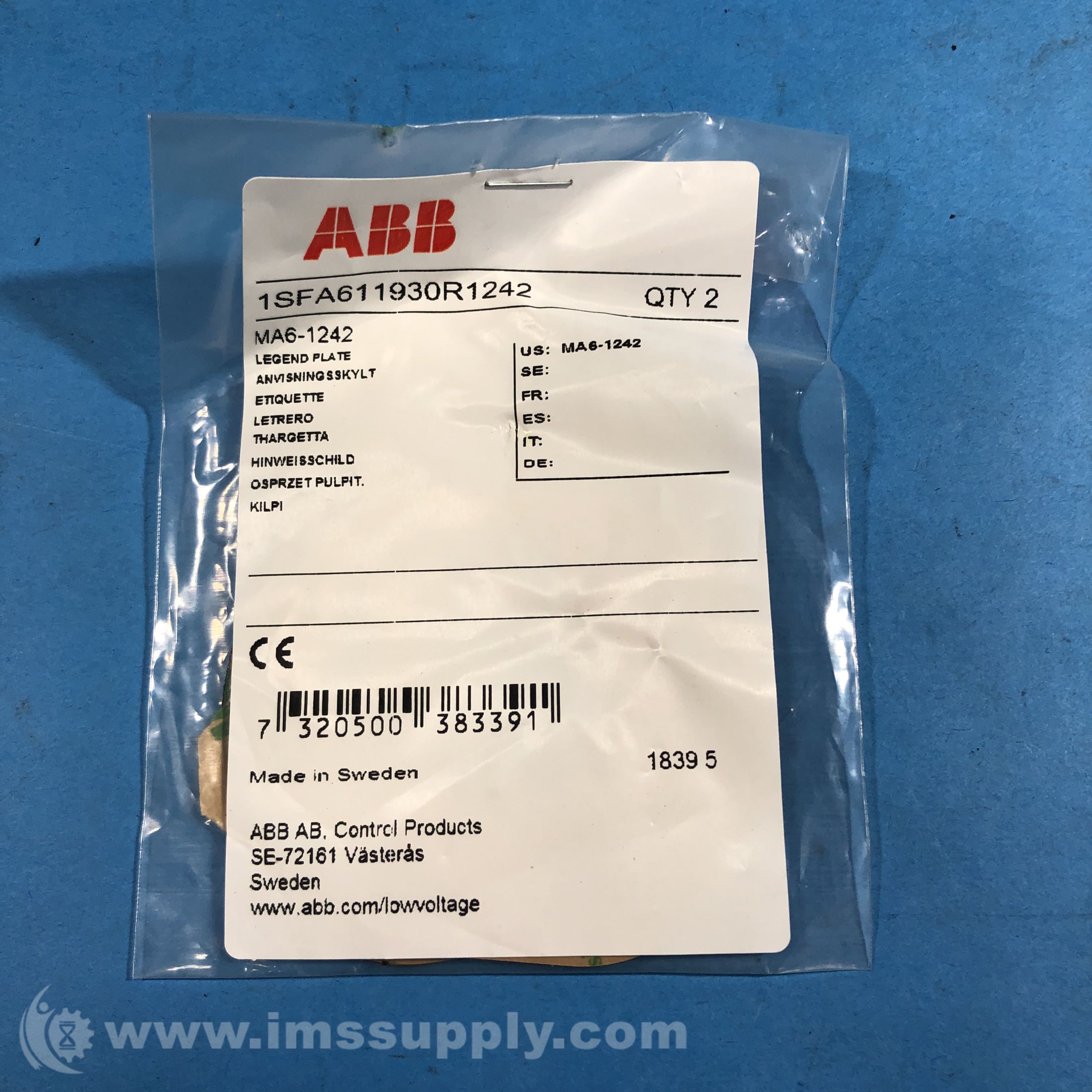 ABB 1SFA611930R1242 Bag of 2 Steel Legend Plates - IMS Supply